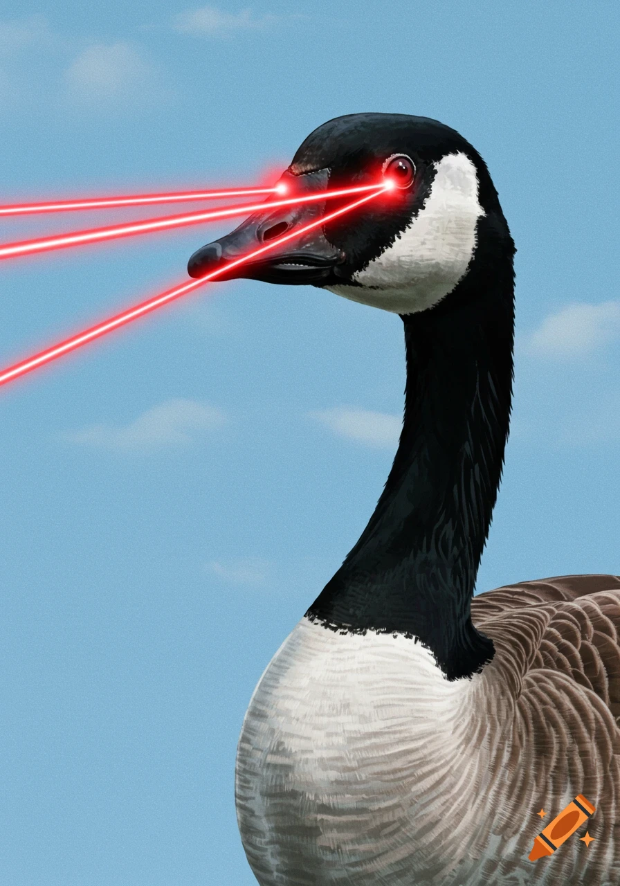 A Canada goose shooting red lasers from its eyes. on Craiyon