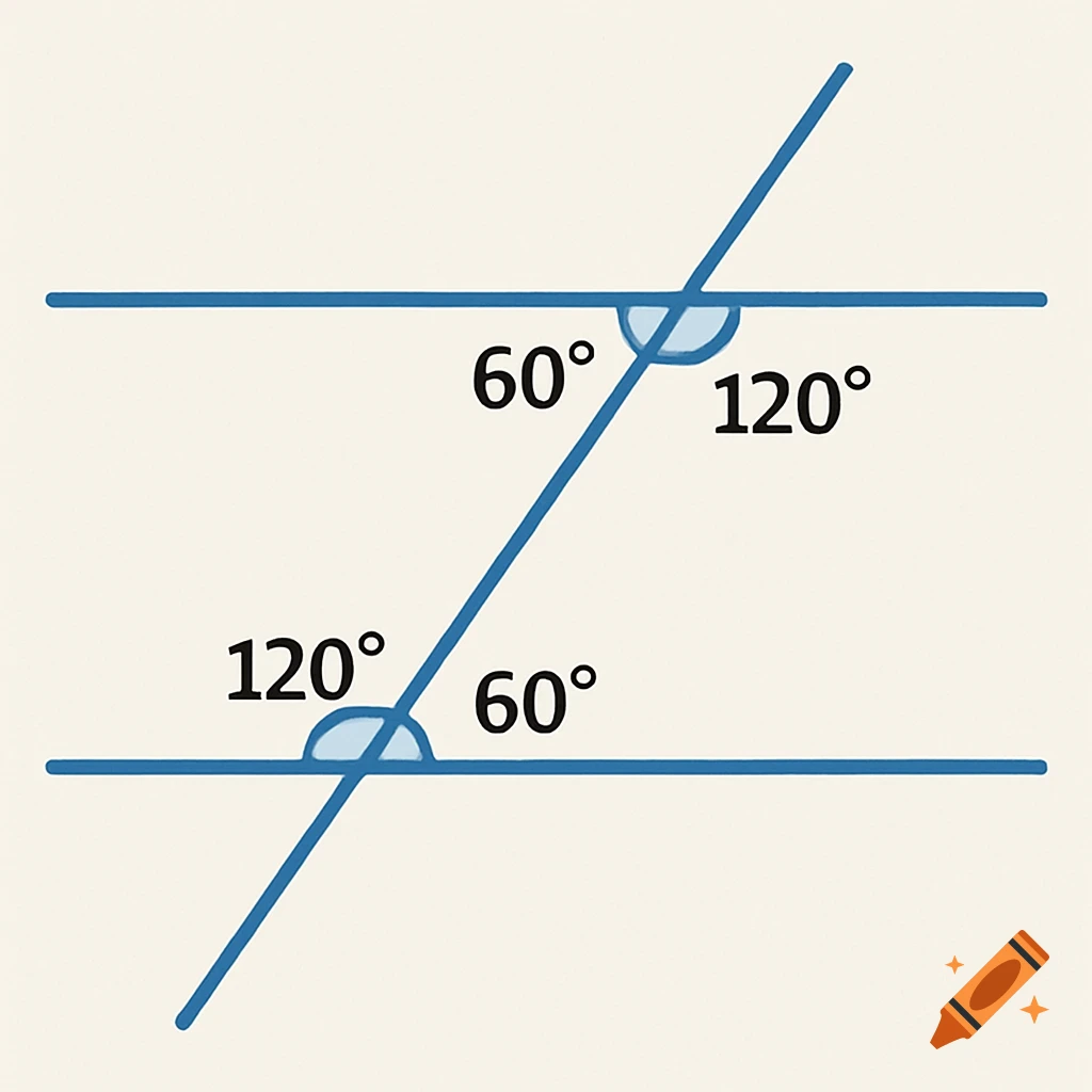 A geometry diagram shows two parallel lines cut by a transversal line ...