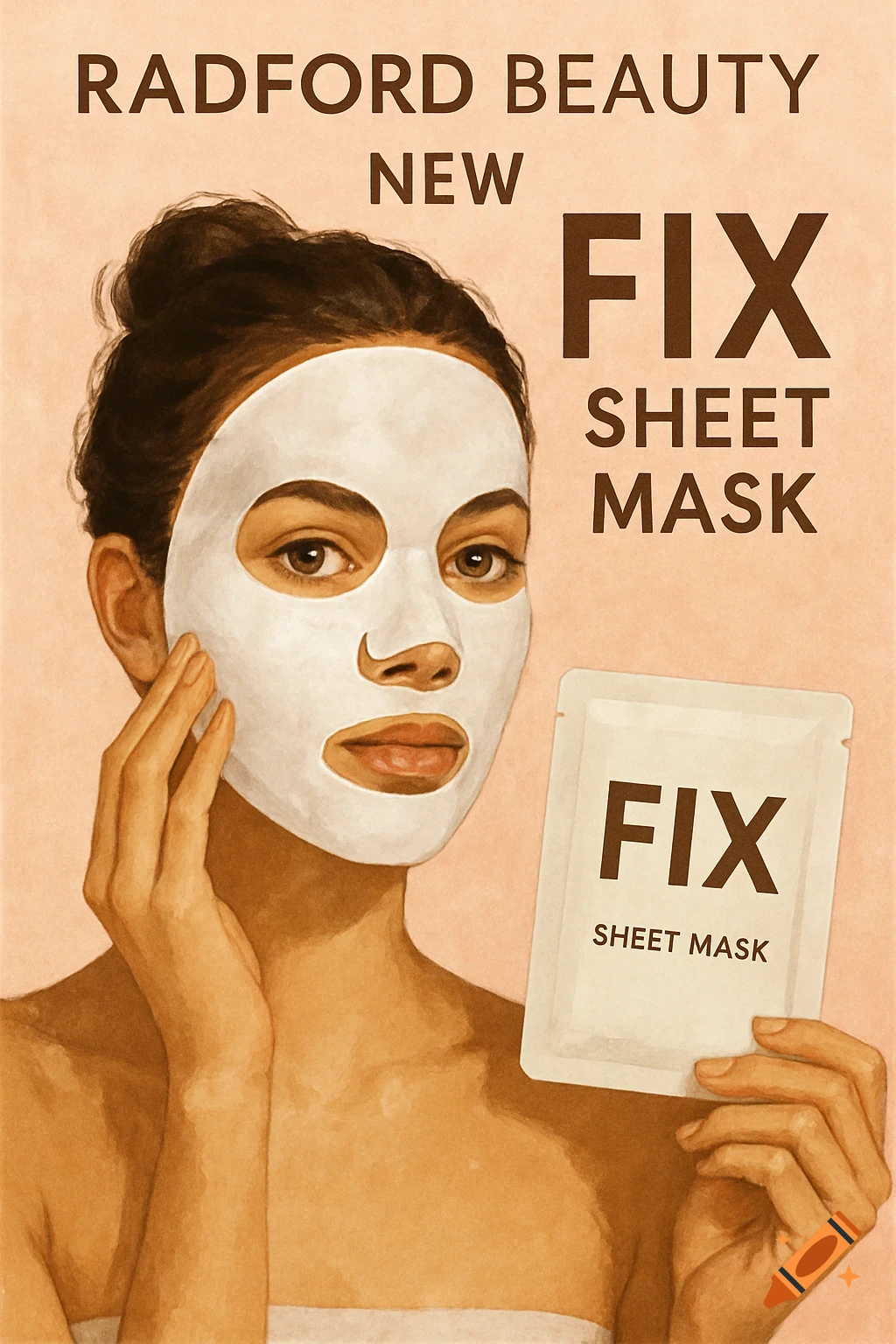 Illustration of a woman wearing a sheet mask and holding a 'FIX Sheet ...