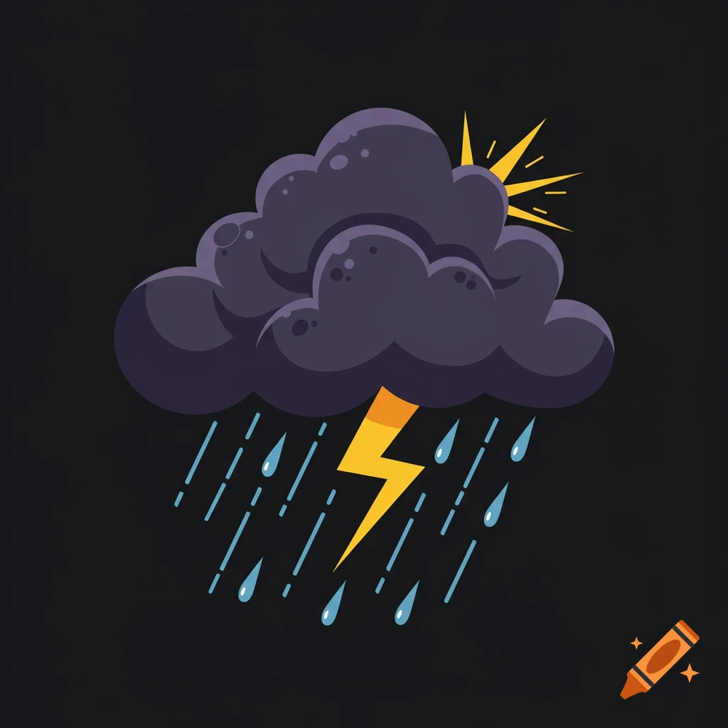 A stylized icon of a storm cloud with lightning and rain. on Craiyon
