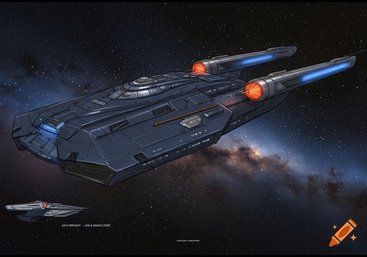 Detailed concept illustration of a large grey spaceship resembling Star ...