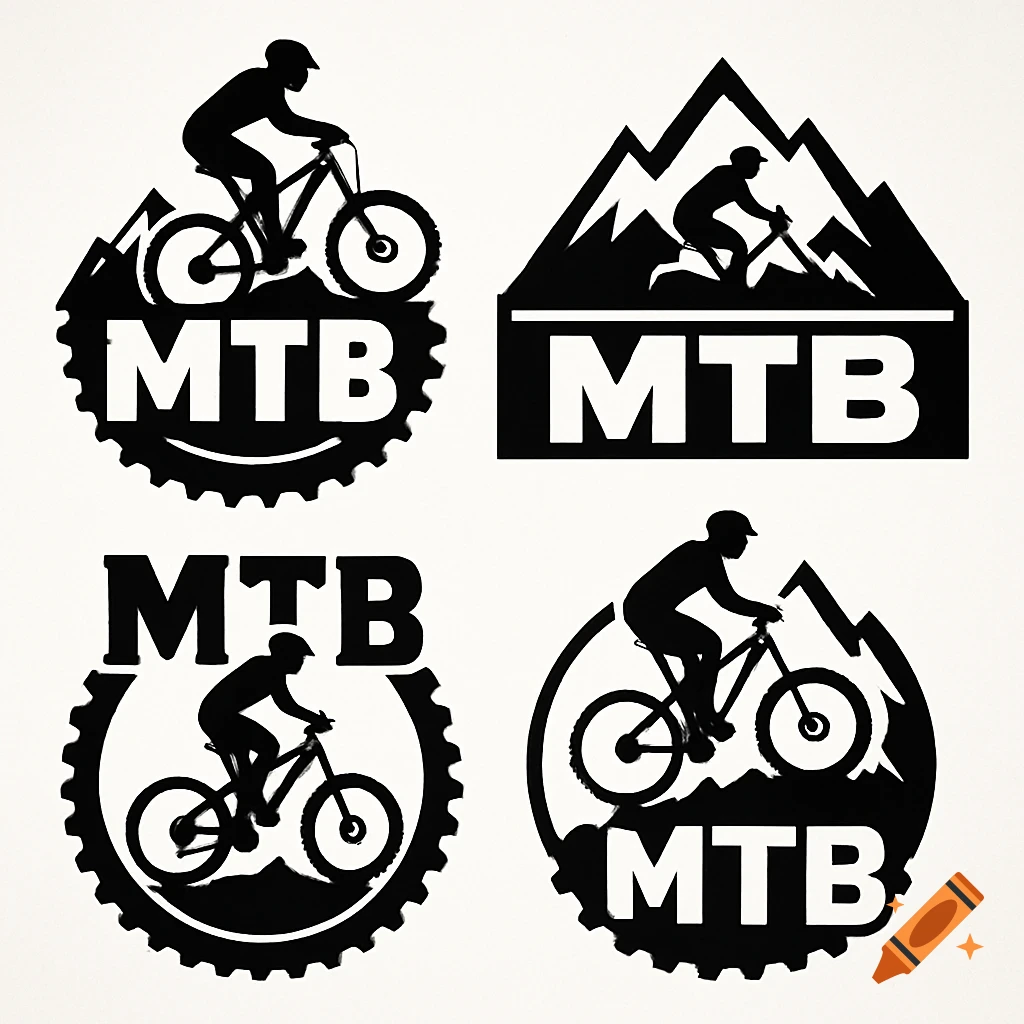 Multiple black and white silhouette logos depicting mountain bikers ...