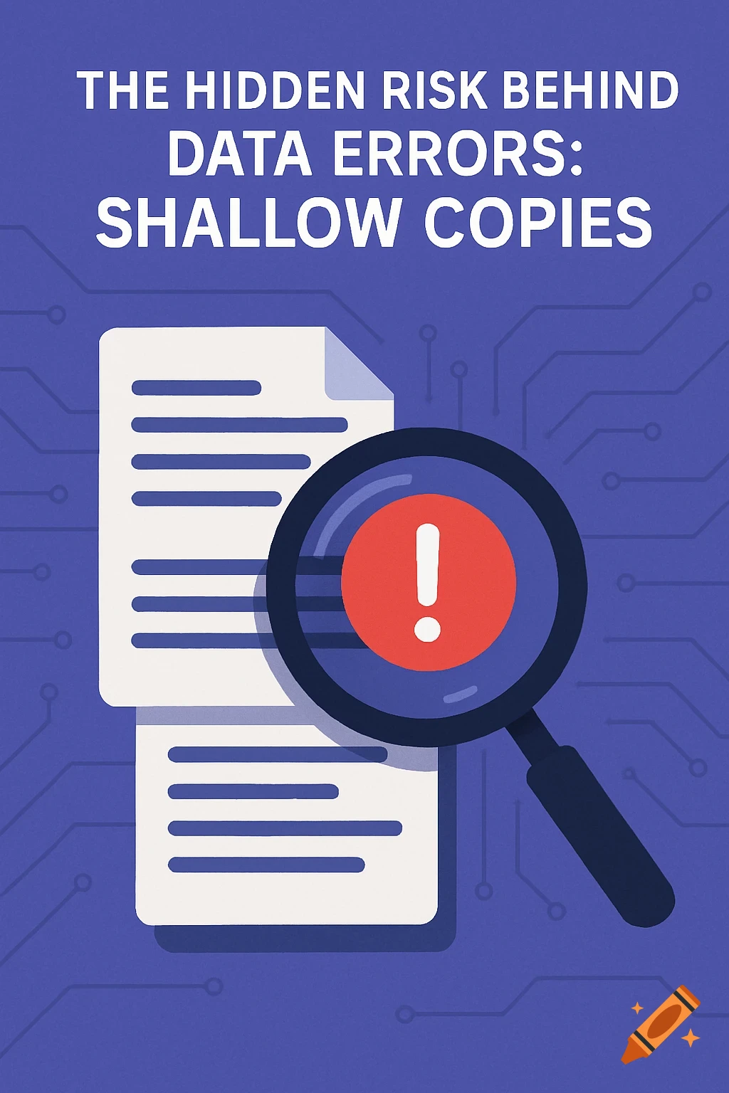 Illustration of documents, a magnifying glass with a warning, and text about data errors and ...