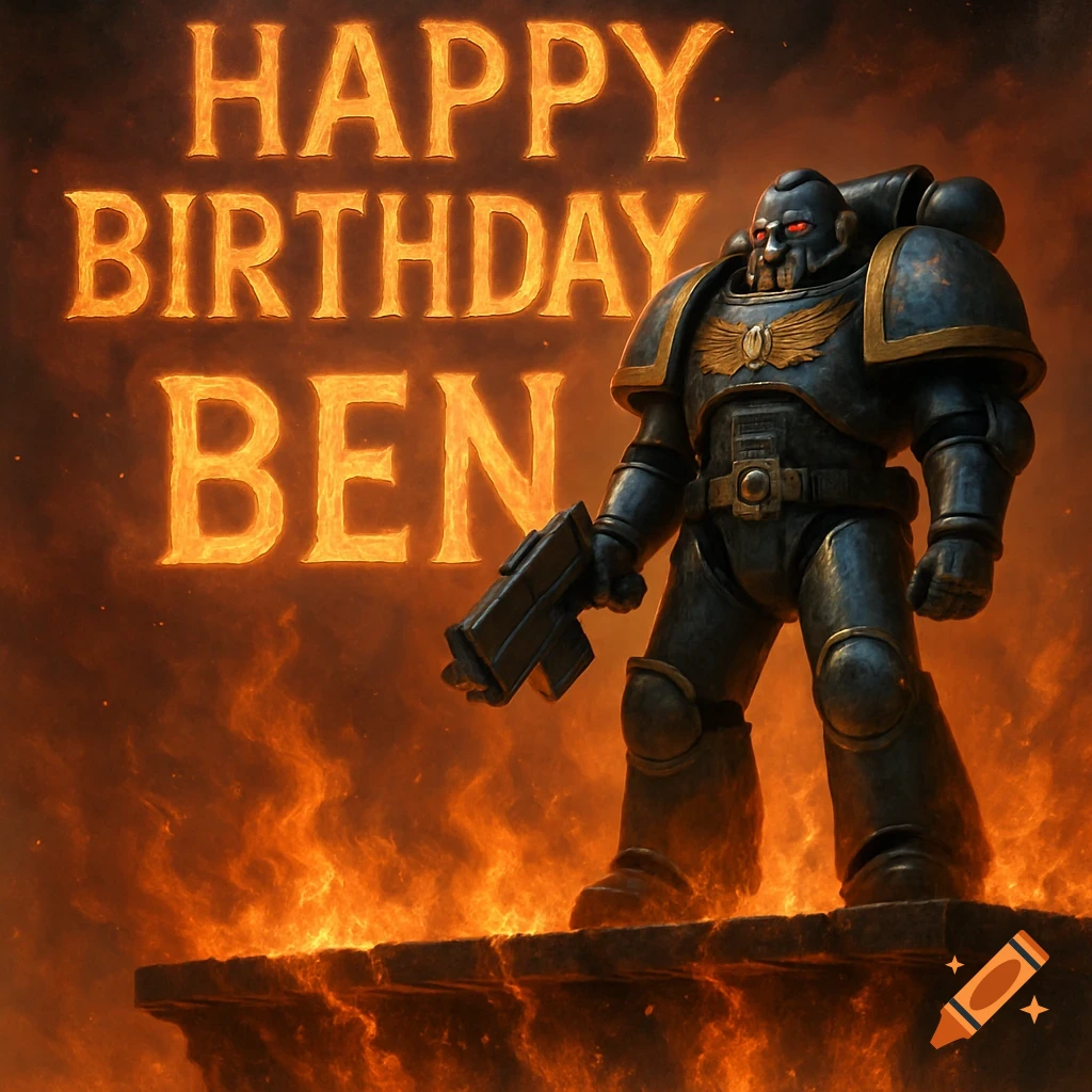 Warhammer 40k Space Marine on fire ledge with HAPPY BIRTHDAY BEN text ...