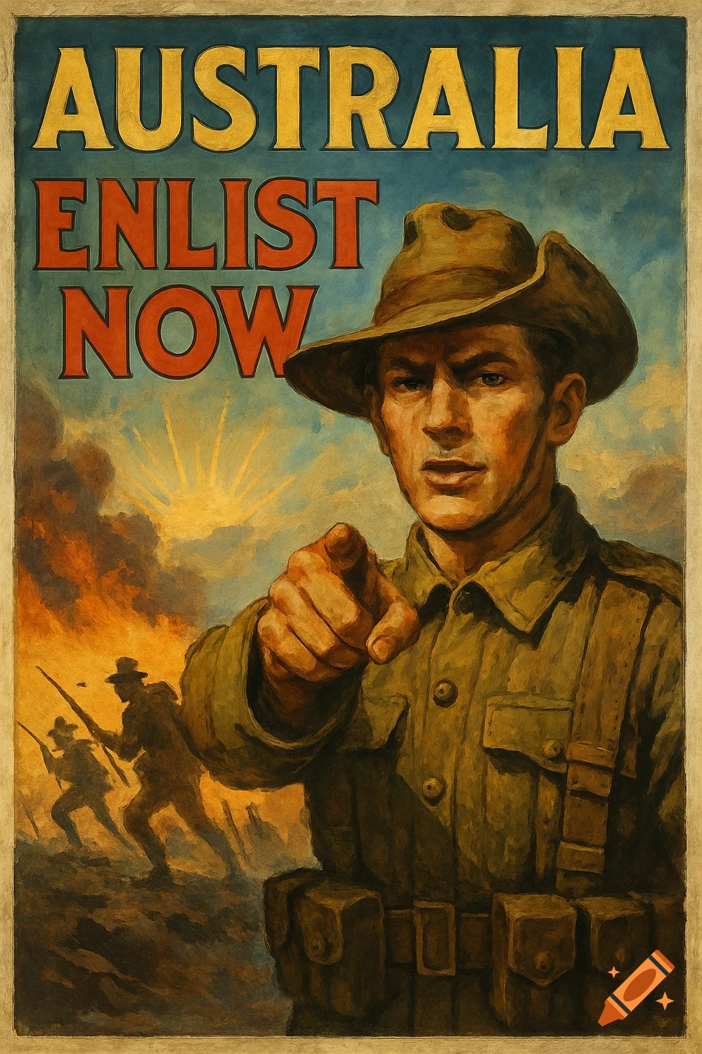 WWI Australian propaganda poster of soldier pointing. on Craiyon