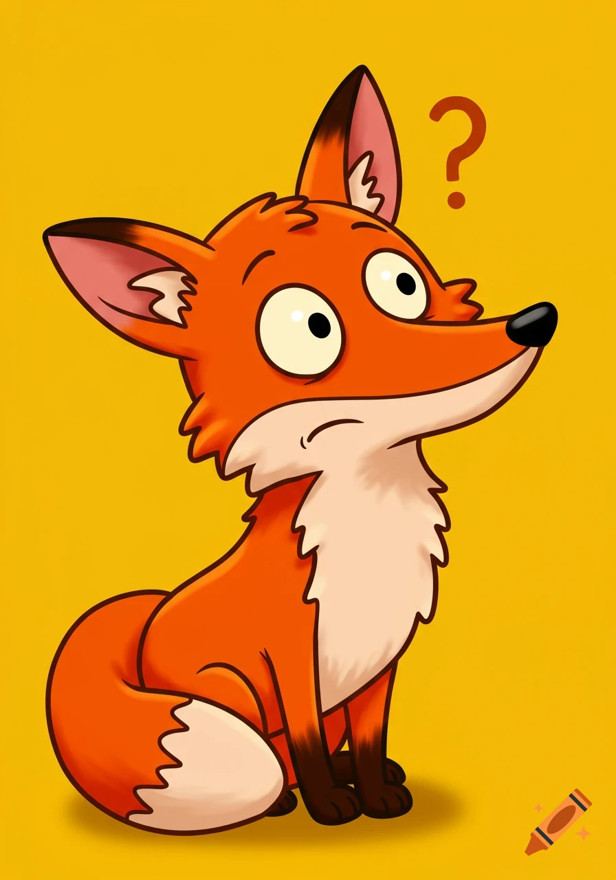 Cartoon fox sitting with a confused expression and a question mark ...