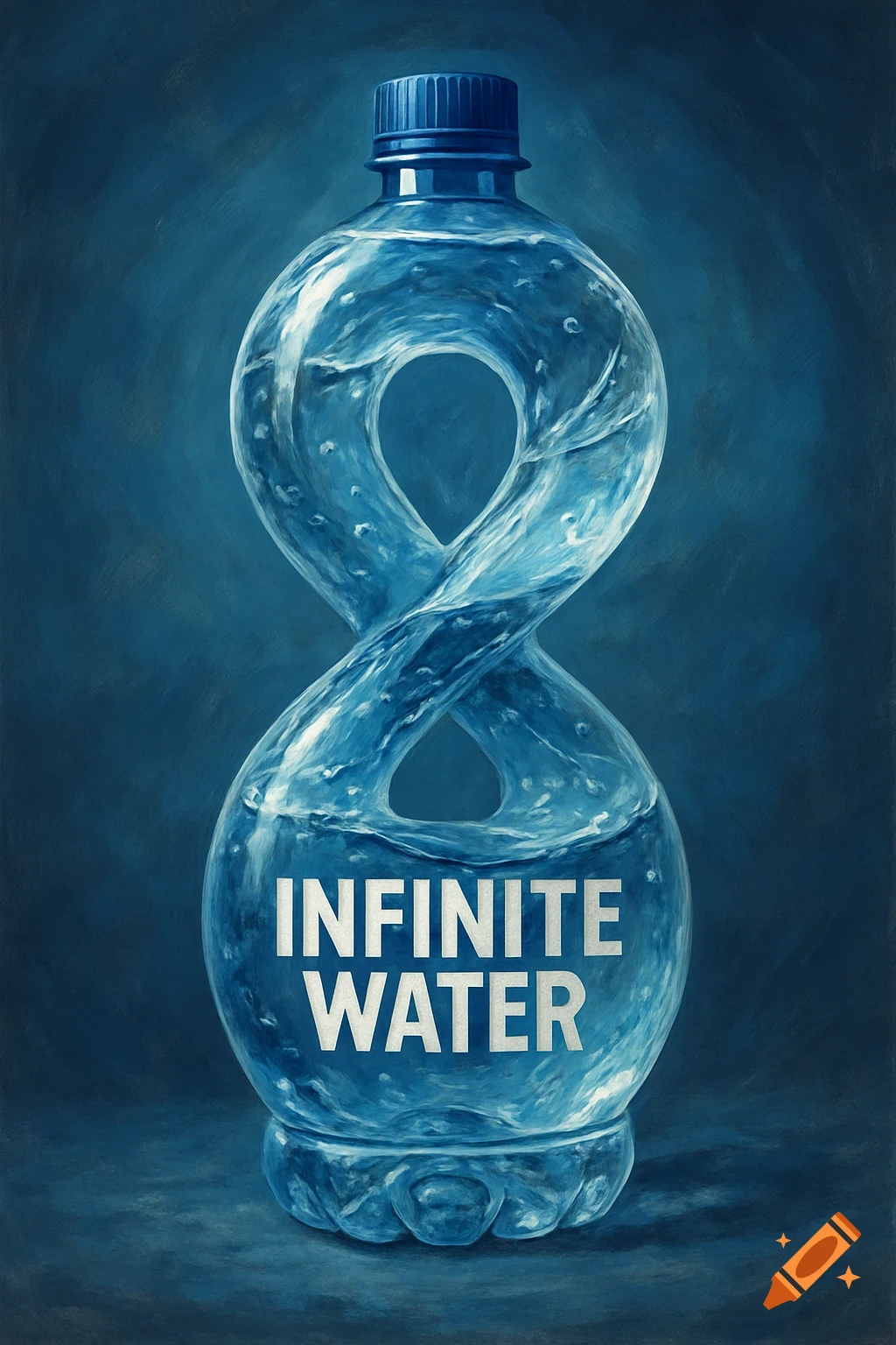 Painting of a water bottle shaped like an infinity symbol with ...