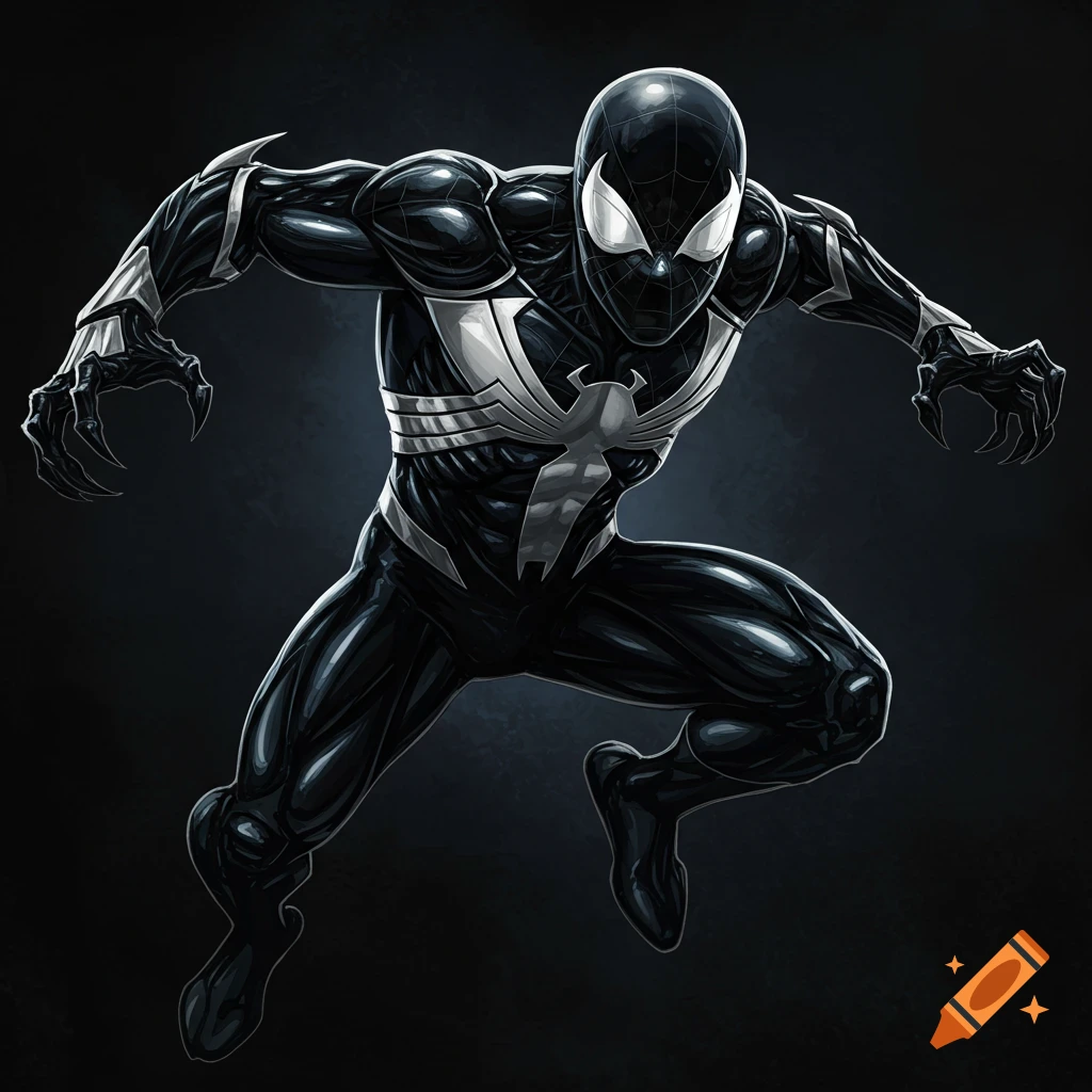 A dark, comic-style illustration of a black-suited superhero character ...
