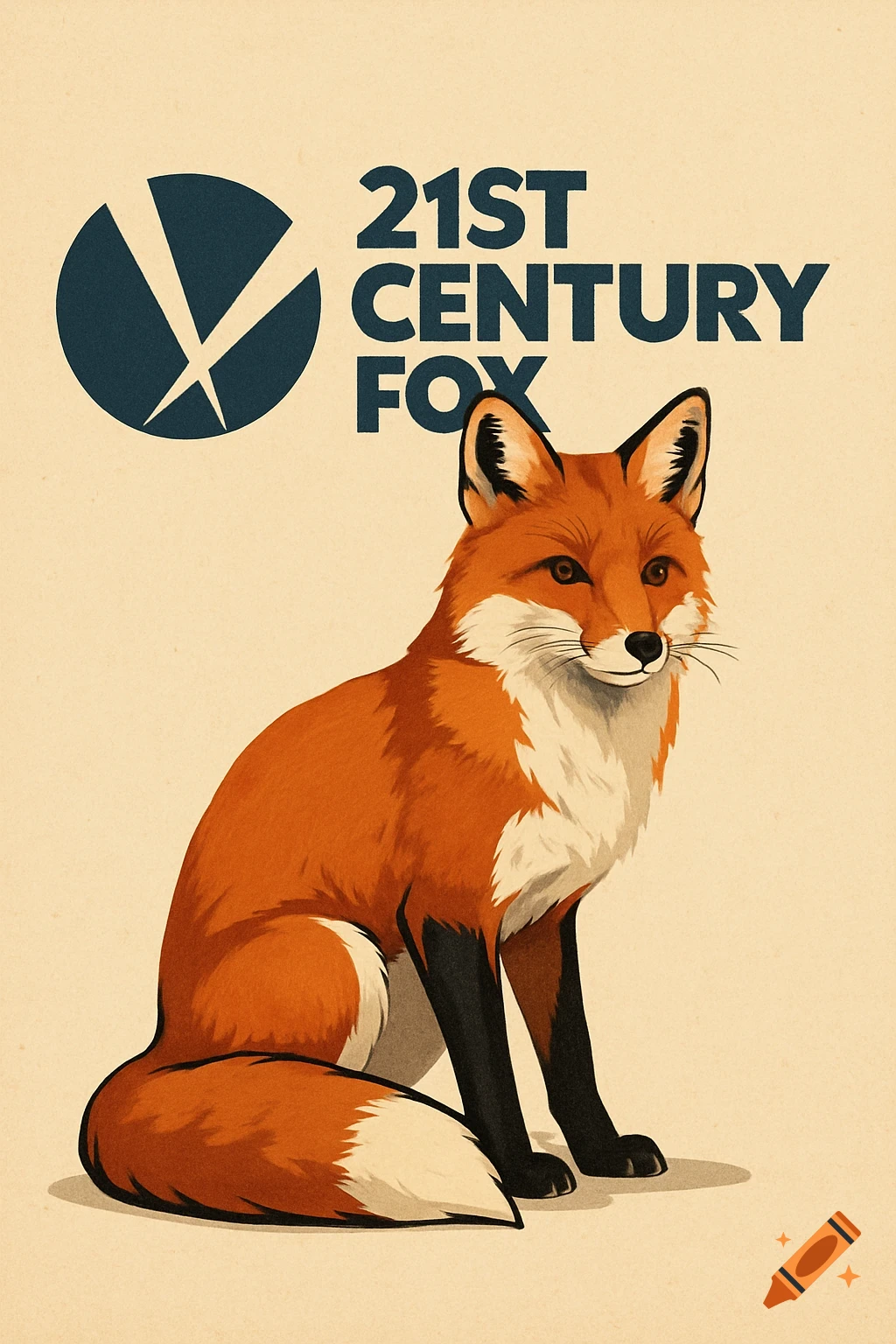 A sitting red fox illustration with the text '21ST CENTURY FOX' and a logo. on Craiyon