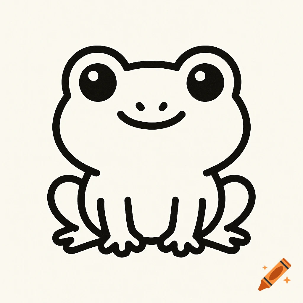 Chibi style outline drawing of a smiling frog on Craiyon