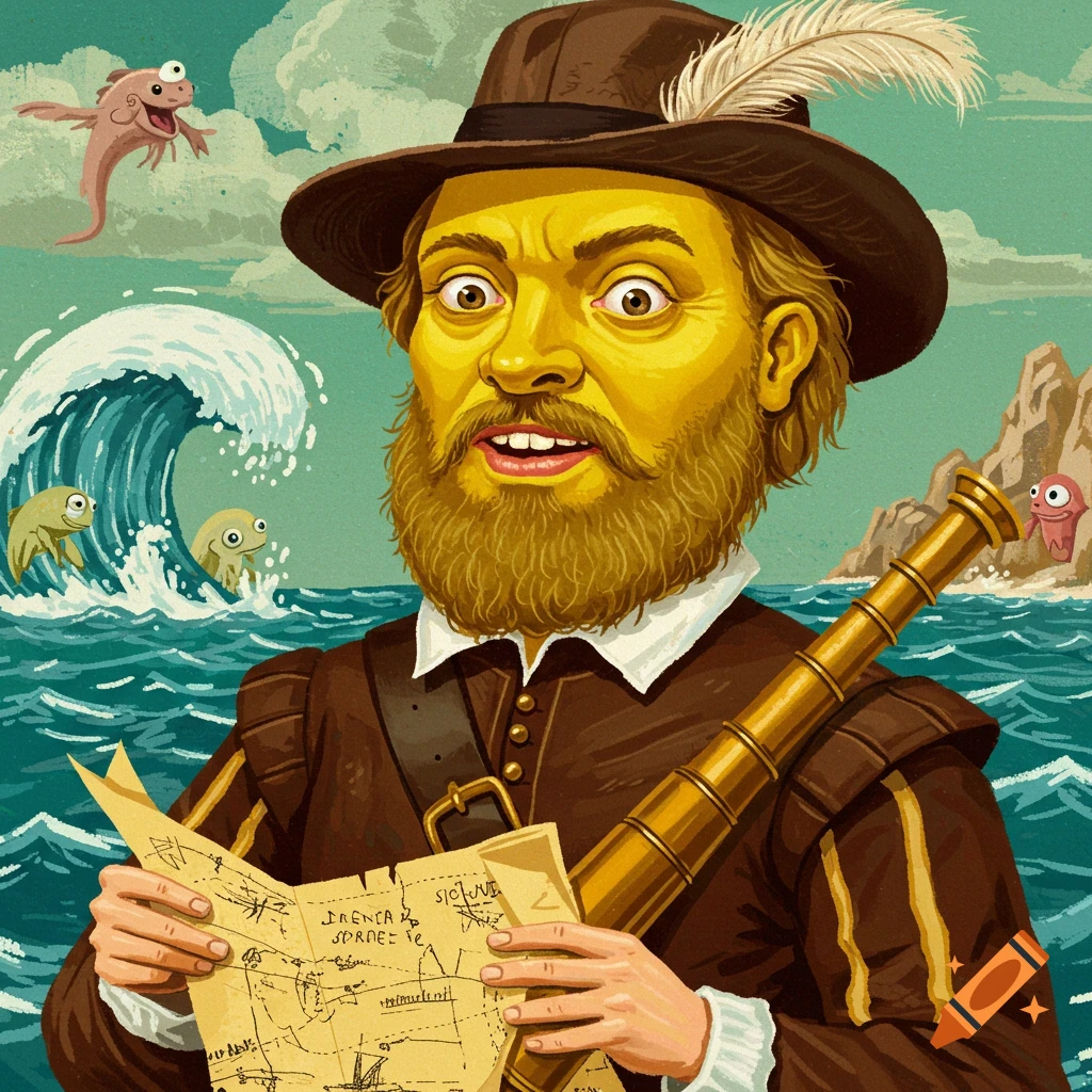 Illustration of a surprised explorer with a yellow face holding a map ...