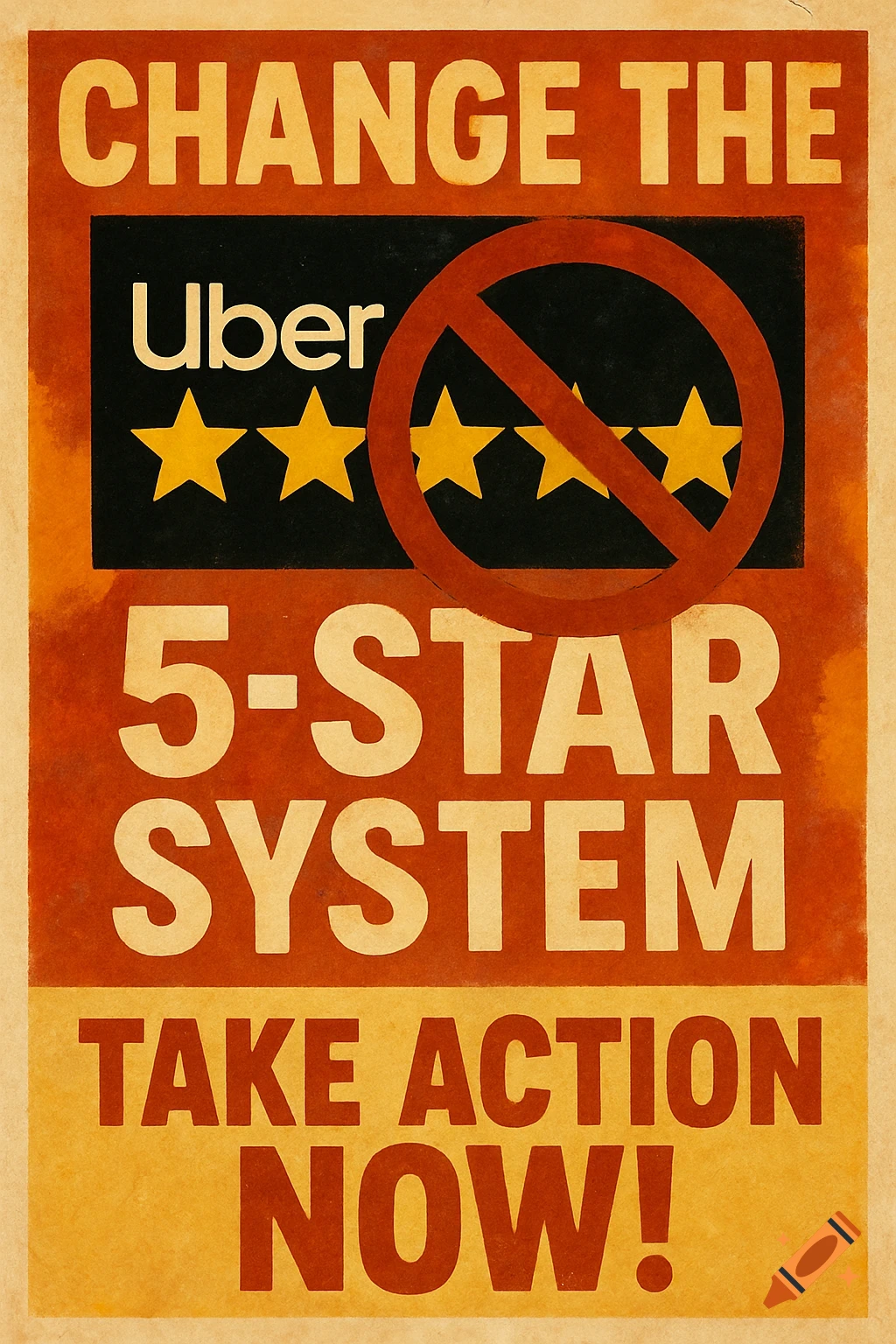 Poster saying 'Change the Uber 5-Star System Take Action Now!' with a ...
