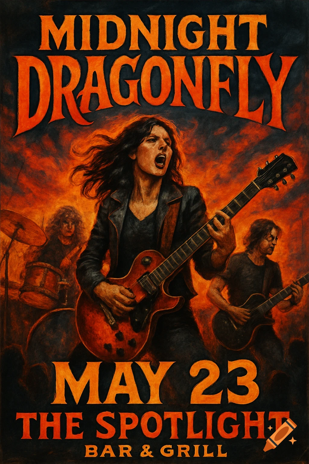 Concert poster for the band Midnight Dragonfly featuring musicians ...