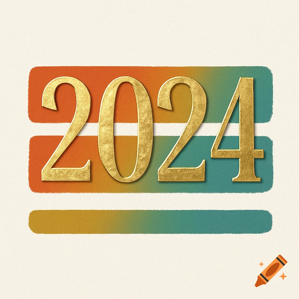 Gold foil numbers 2024 on colorful horizontal bands. on Craiyon
