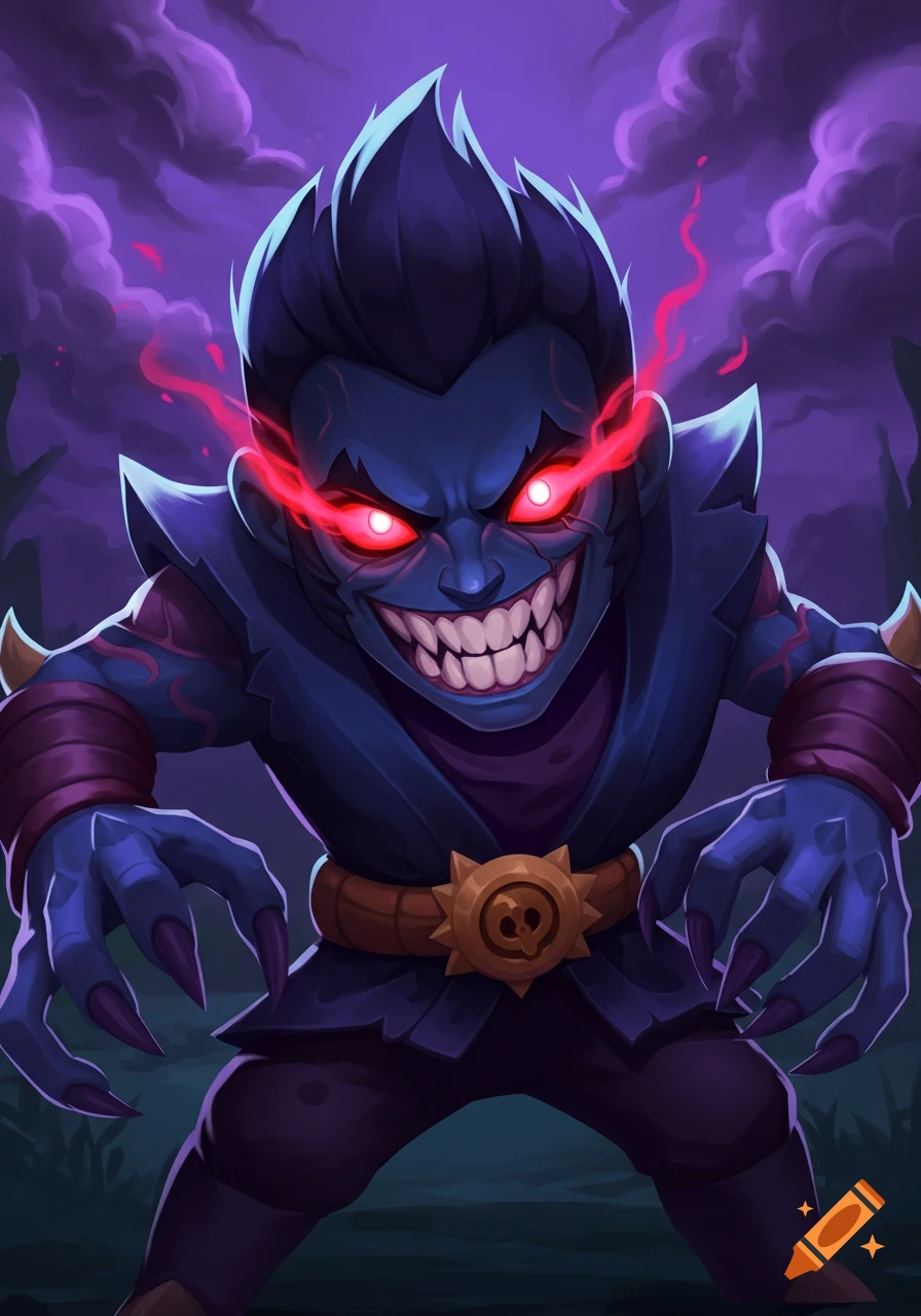 Stylized dark creature with glowing red eyes, sharp teeth, and claws ...