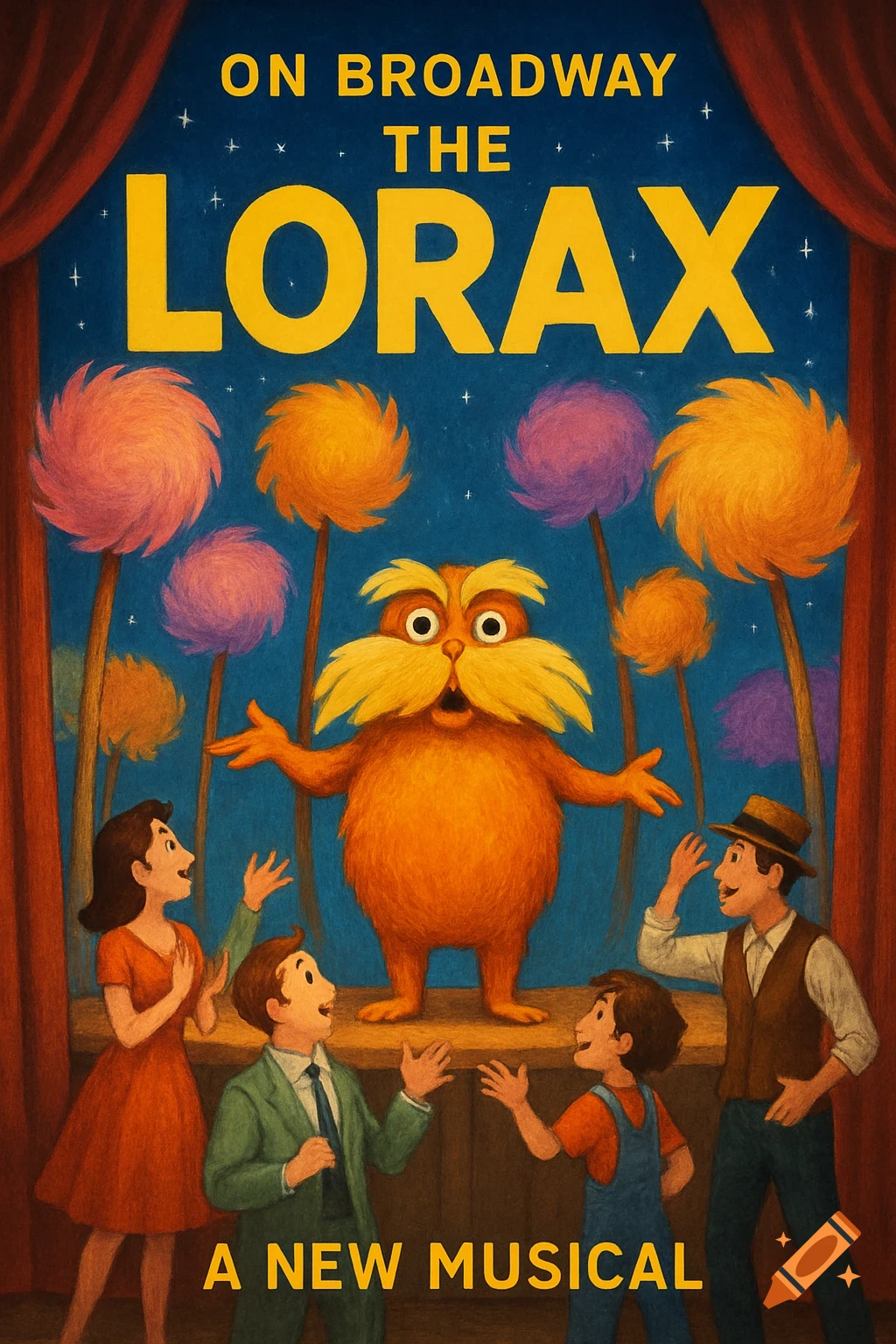 Poster illustration for "On Broadway The Lorax: A New Musical" showing ...