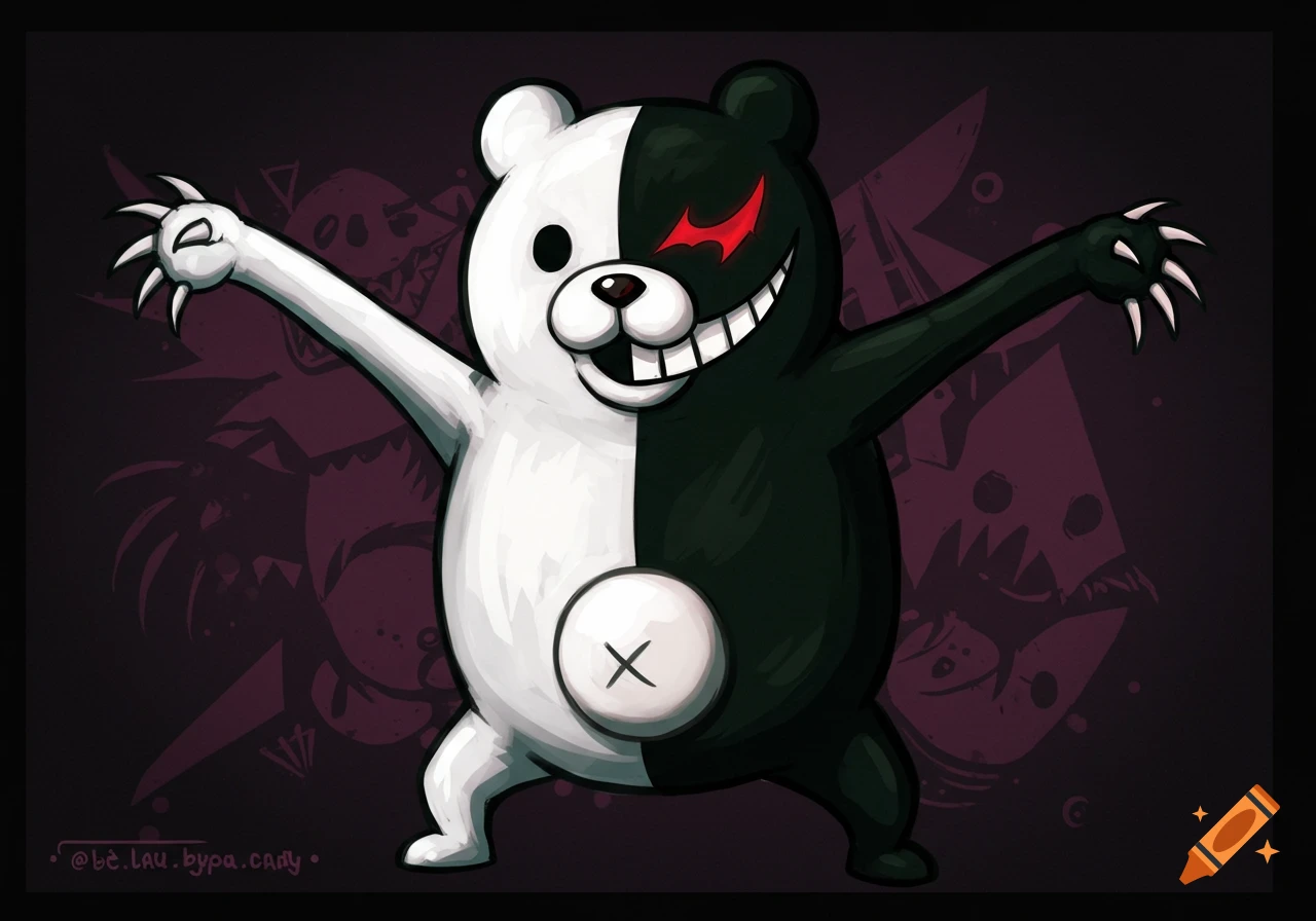 Illustration of the black and white bear character Monokuma with arms ...