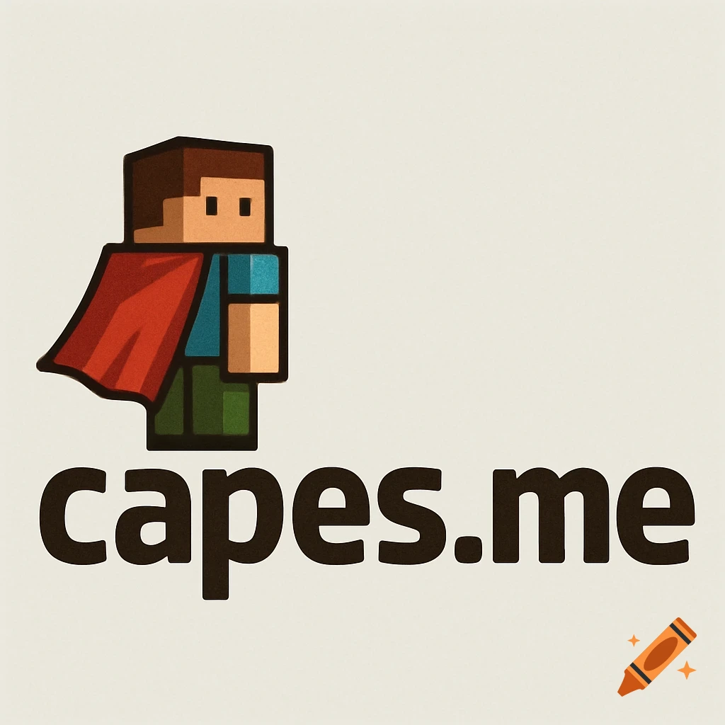 Blocky character with red cape and 'capes.me' text on Craiyon
