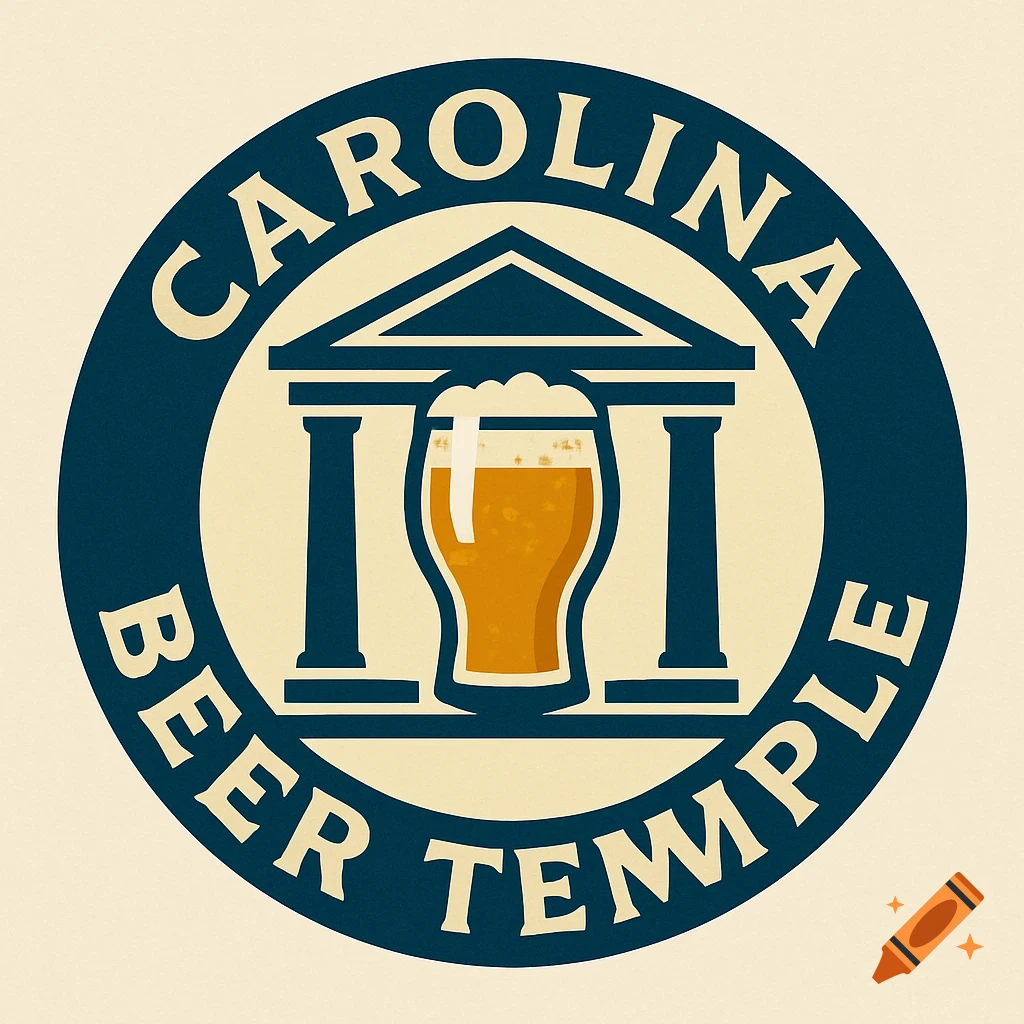 A circular logo for Carolina Beer Temple with text around the edge, a ...