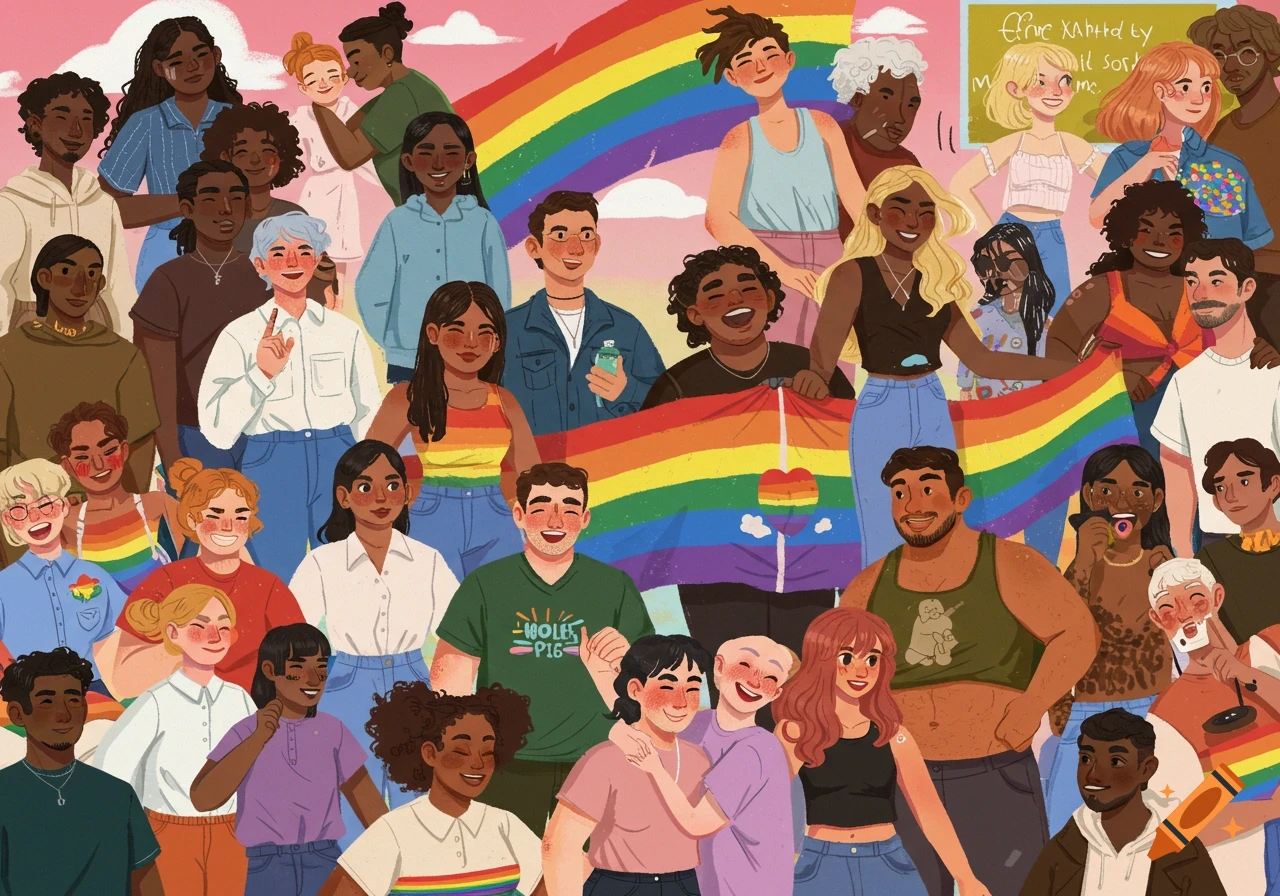 Illustration of a large group of diverse people smiling, holding ...