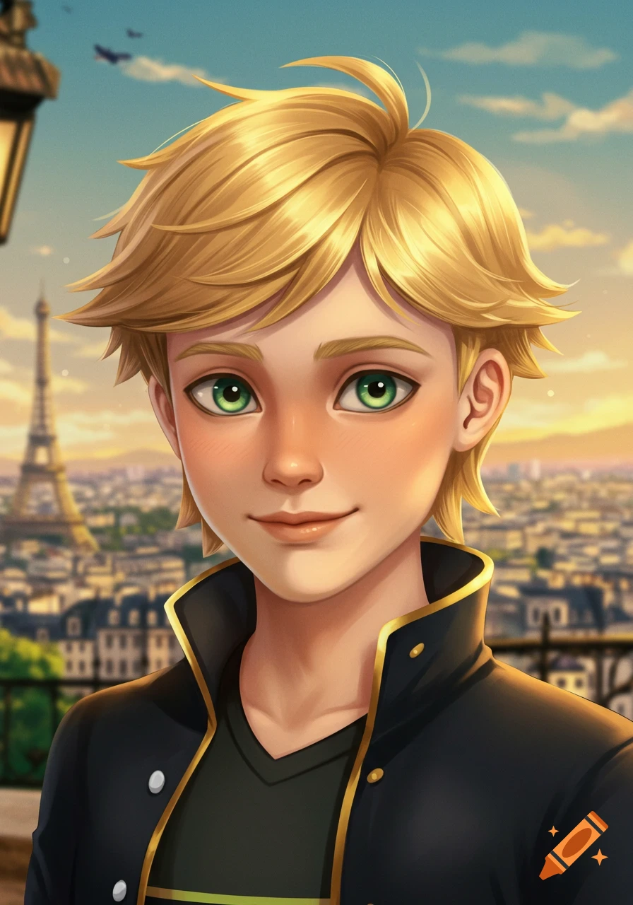 Illustration of Adrien Agreste from Miraculous Ladybug smiling with the ...