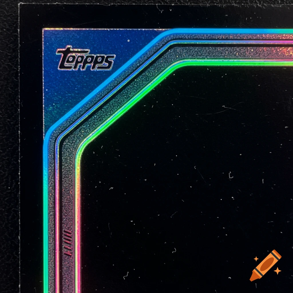 Close-up of a Topps chrome baseball card border with holographic neon ...