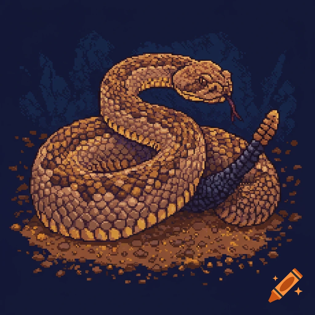 Pixel art of a coiled rattlesnake with tongue flicking. on Craiyon