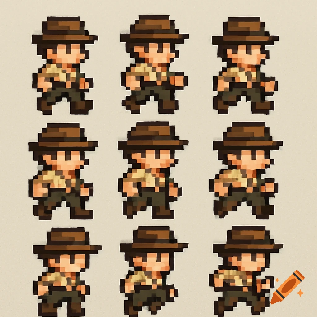 Pixel art sprite sheet of an adventurer character walking. on Craiyon