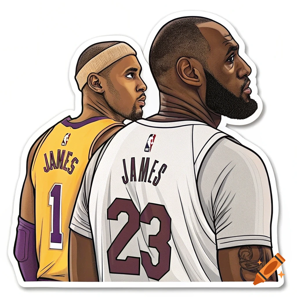 Cartoon illustration of two basketball players in jerseys, viewed from ...