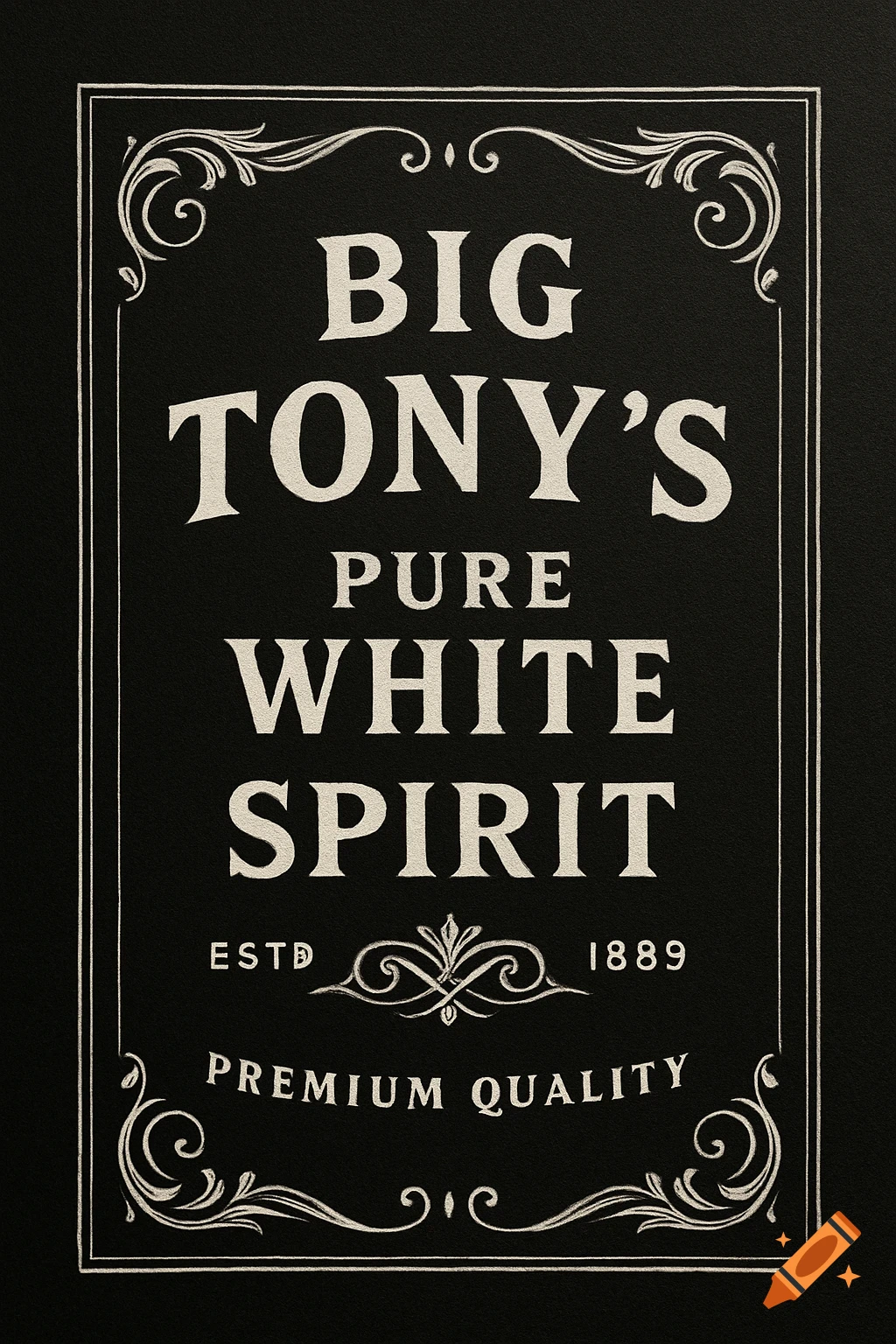 A black and white label design for 'Big Tony's Pure White Spirit' with ...