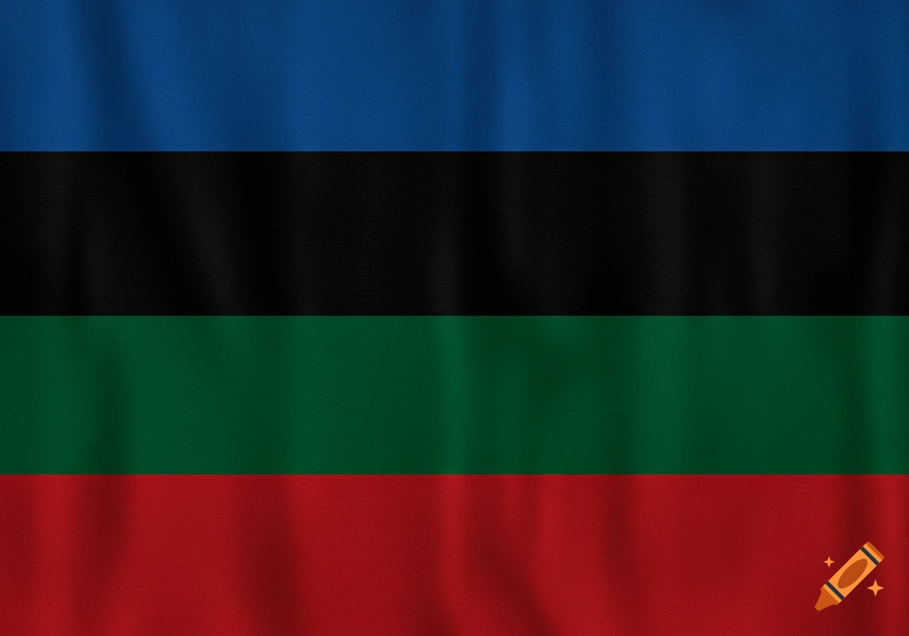 A flag with four horizontal stripes: blue, black, green, and red. on ...