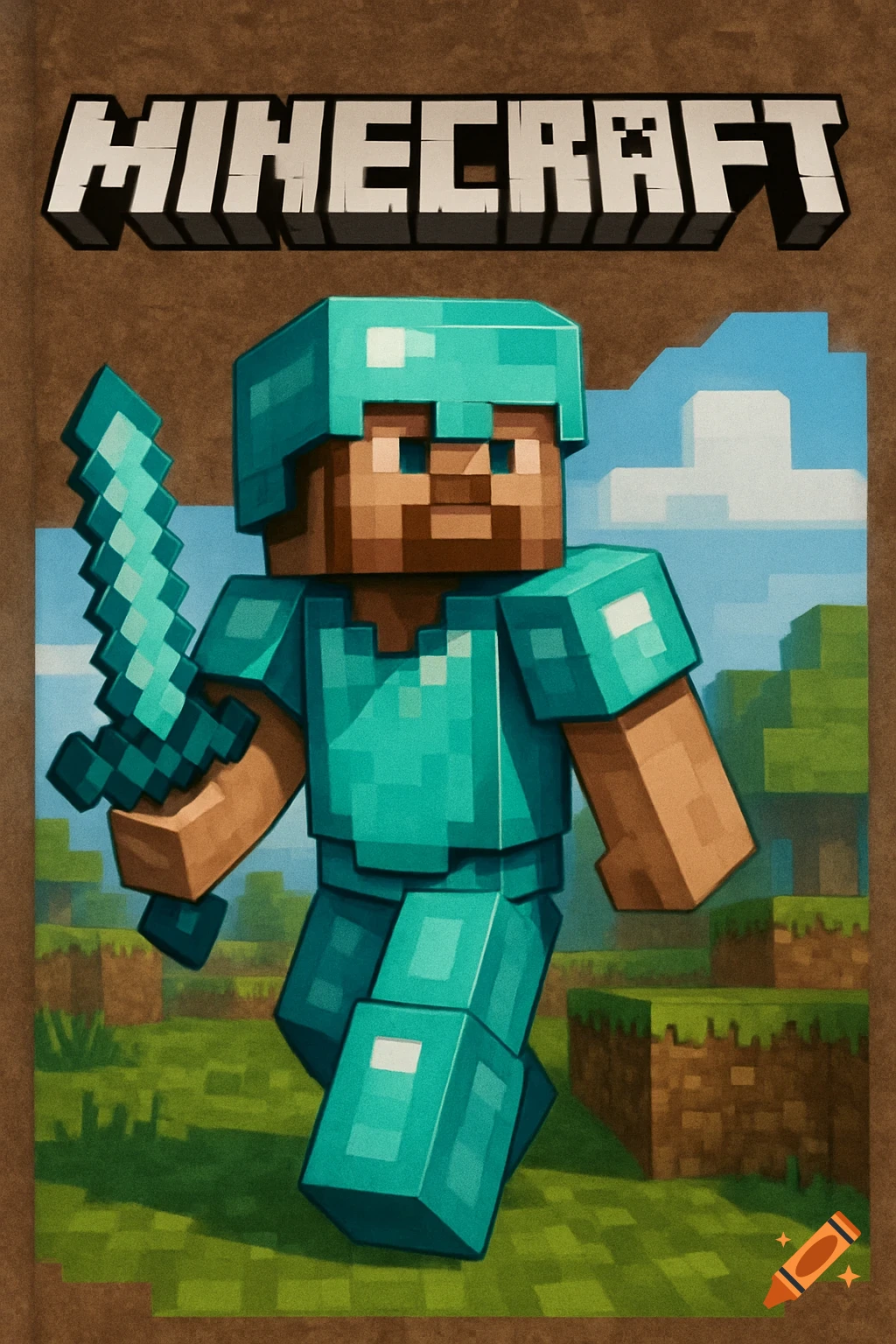 Minecraft book cover featuring Steve in diamond armor holding a sword ...