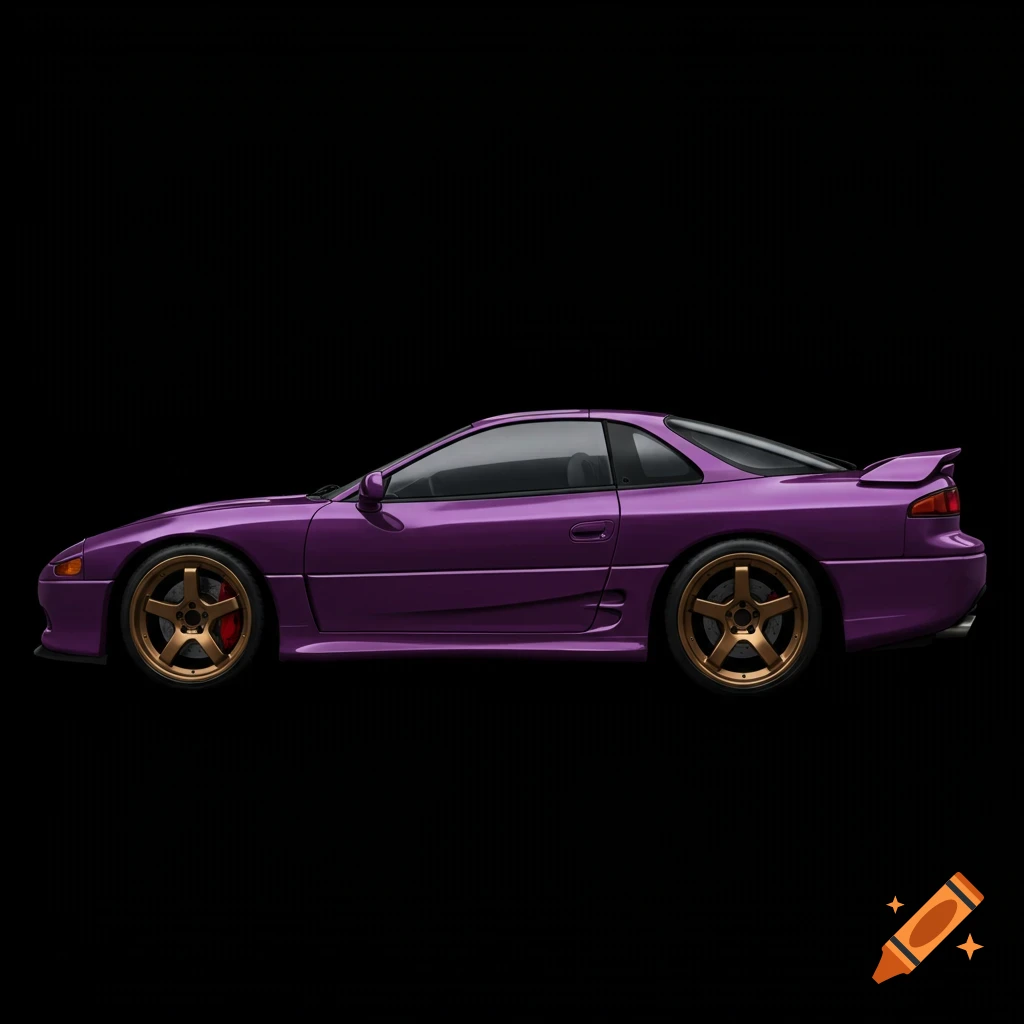 Purple Mitsubishi GTO 3000GT with bronze wheels on black background. on ...