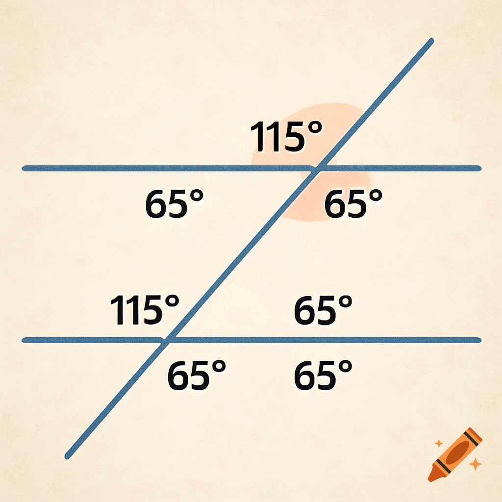 Diagram of parallel lines cut by a transversal, with angles labeled 115 ...