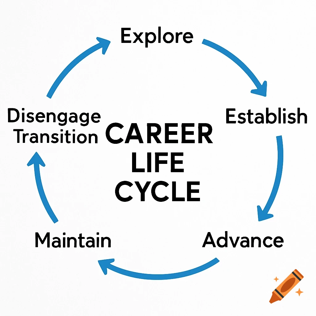 Diagram showing the career life cycle with stages Explore, Establish ...