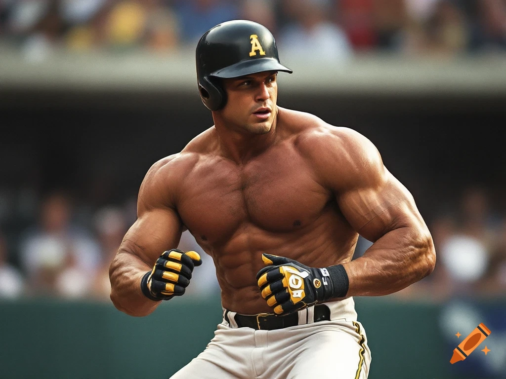 Photorealistic portrait of a very muscular baseball player in a helmet ...