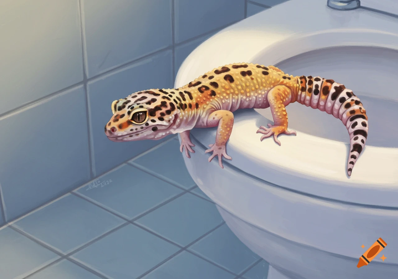 A detailed illustration of a leopard gecko sitting on the edge of a ...