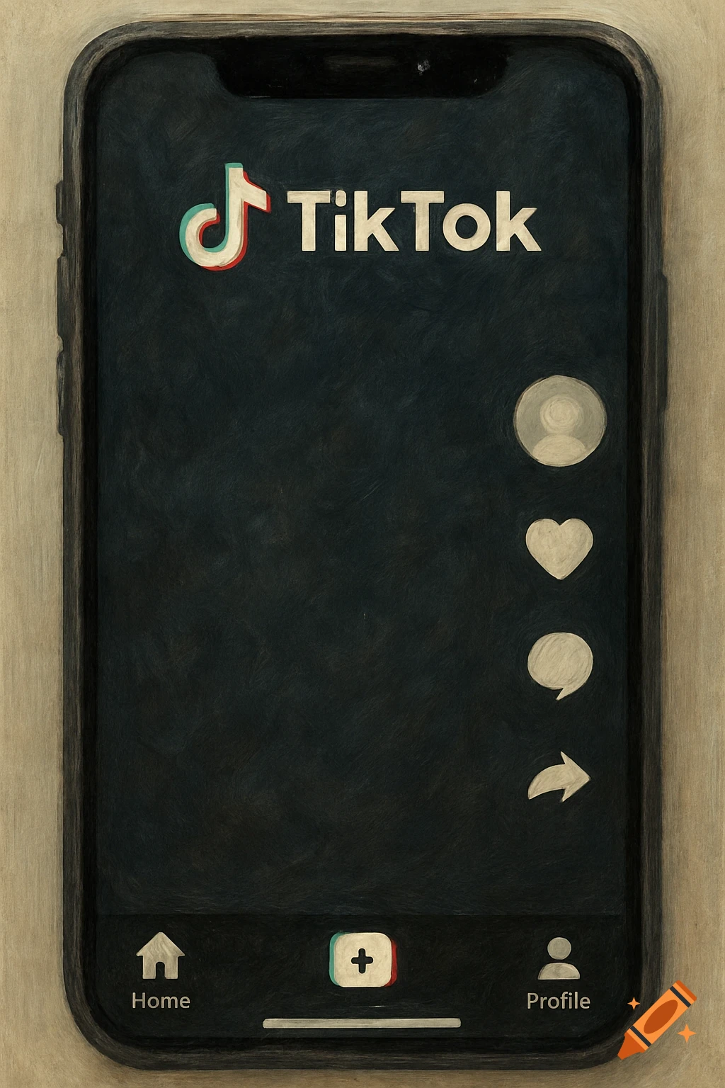 A phone screen displays the TikTok app interface in a painted style. on ...