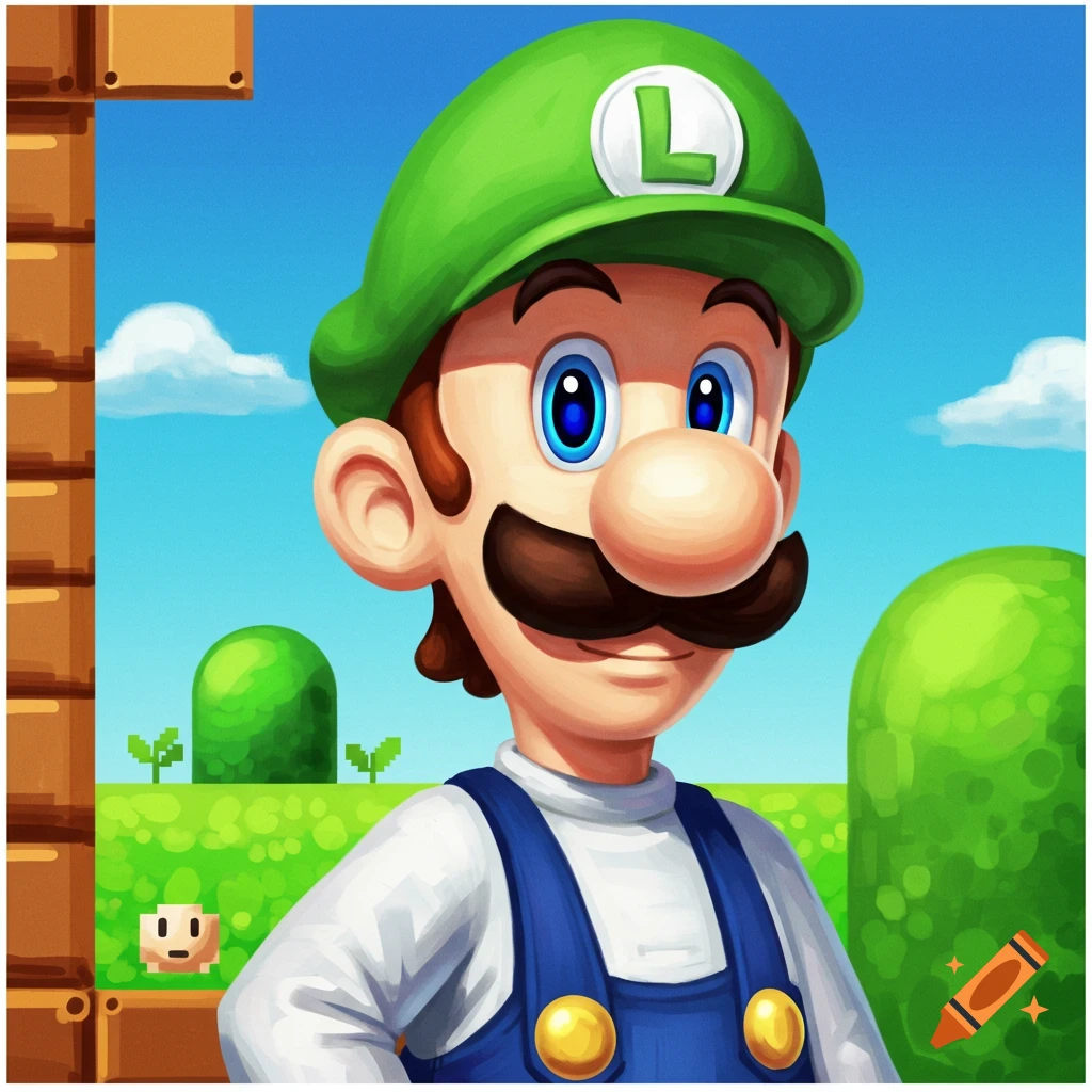 Luigi in a Super Mario video game level with a brick wall and green ...