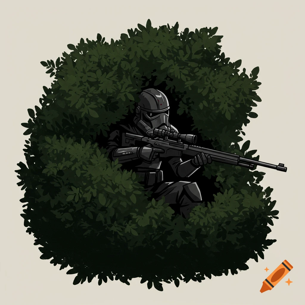 Illustration of a Star Wars style sniper character hiding in a bush ...