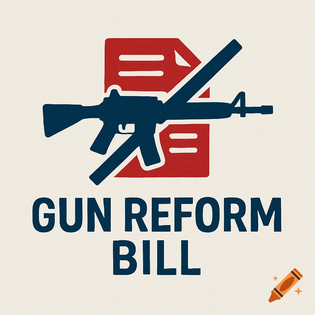 Graphic logo for gun reform bill: a rifle crossed over a document icon ...