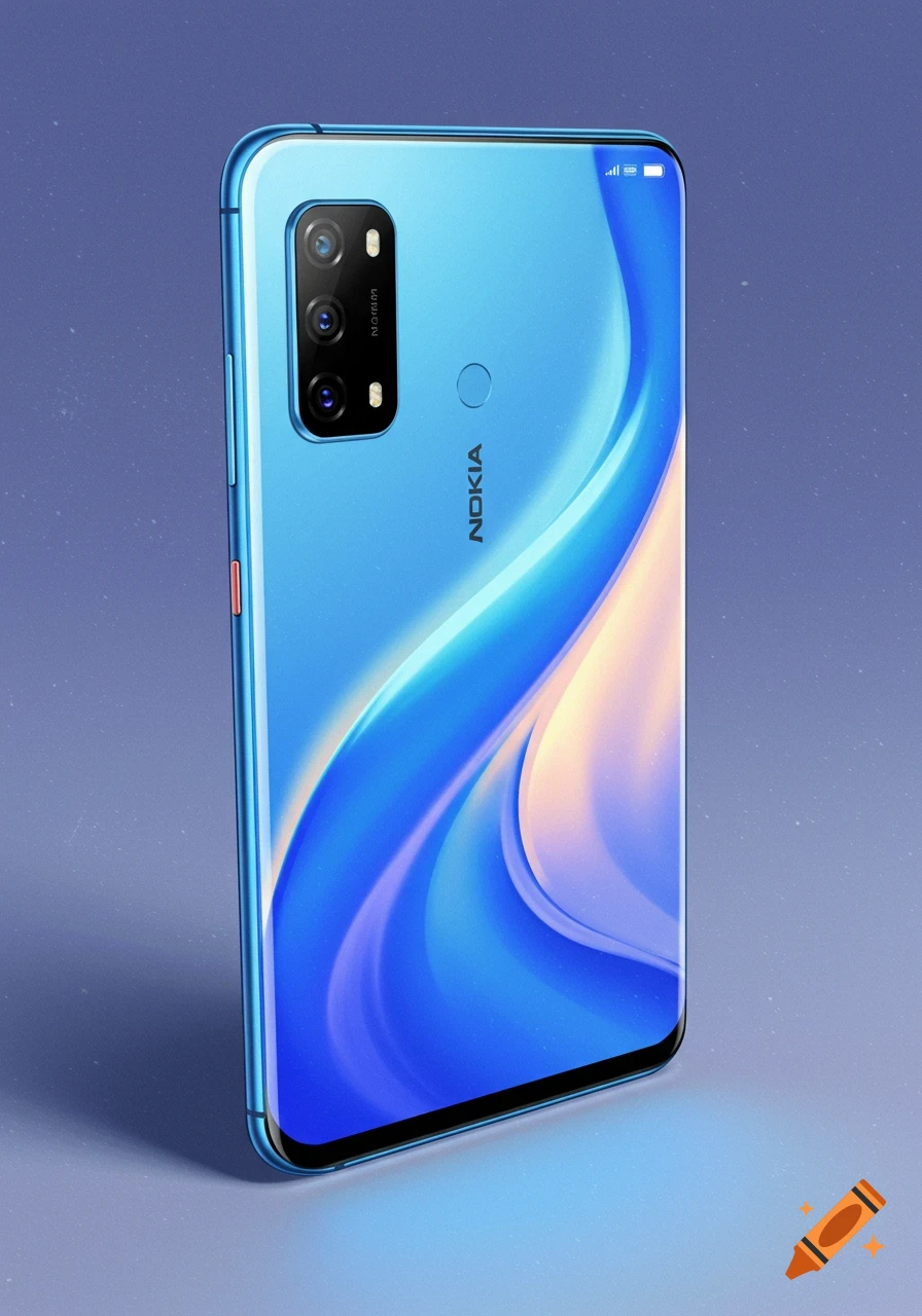Blue Nokia phone concept viewed from the back at an angle, showing the ...