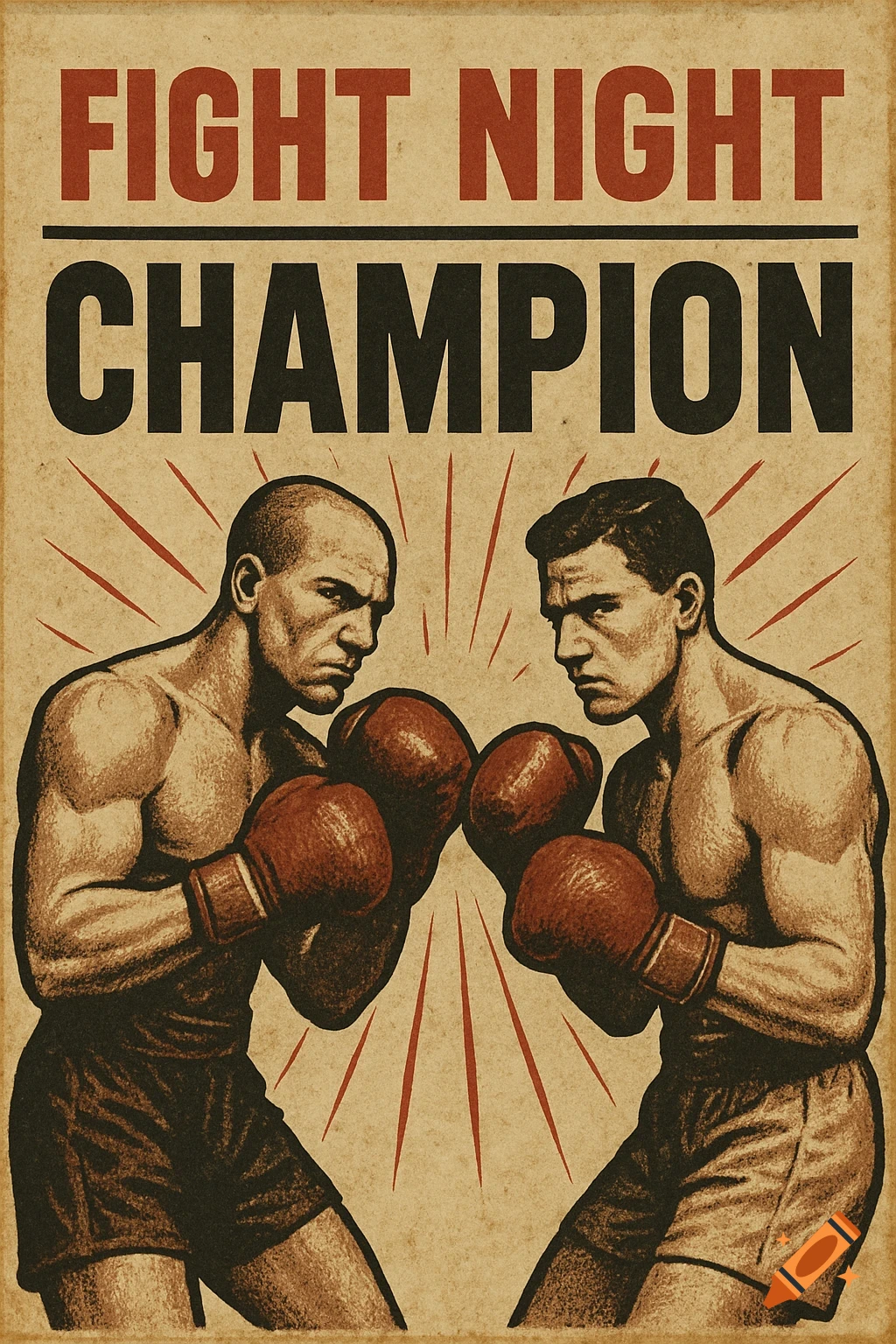 Vintage style poster of two boxers facing off, with the text 'Fight ...