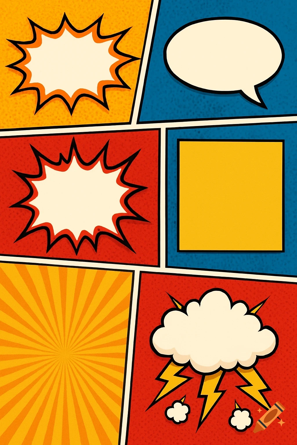 Comic book panel layout with speech bubble, explosion shapes, cloud ...