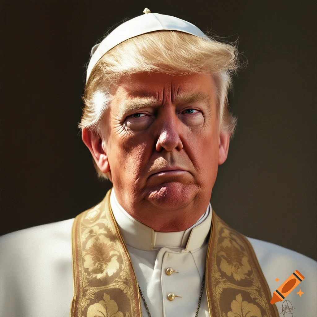 Portrait of Donald Trump wearing a Pope's hat and robes. on Craiyon