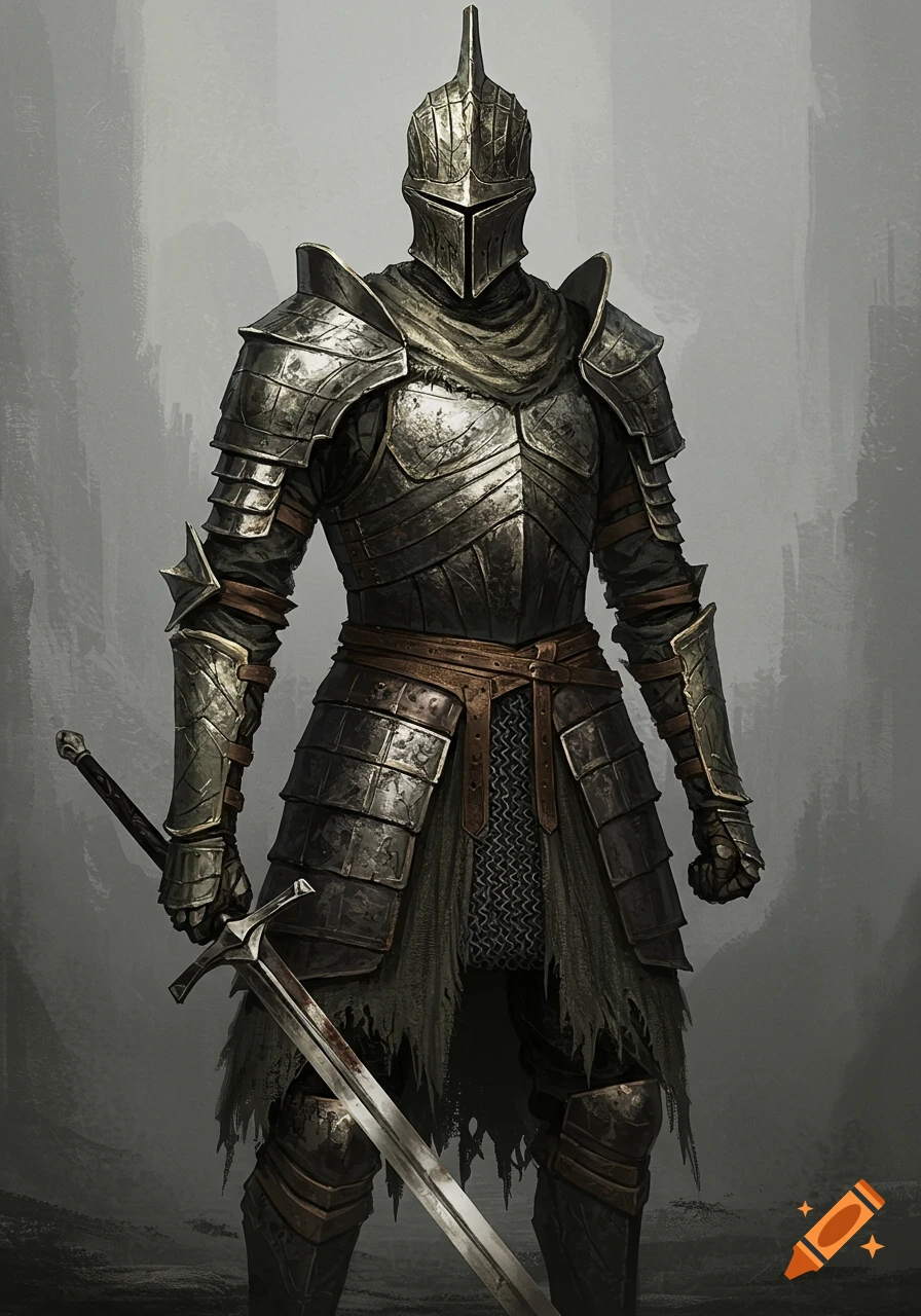 Full body portrait of a fantasy knight in heavy plate armor holding a ...