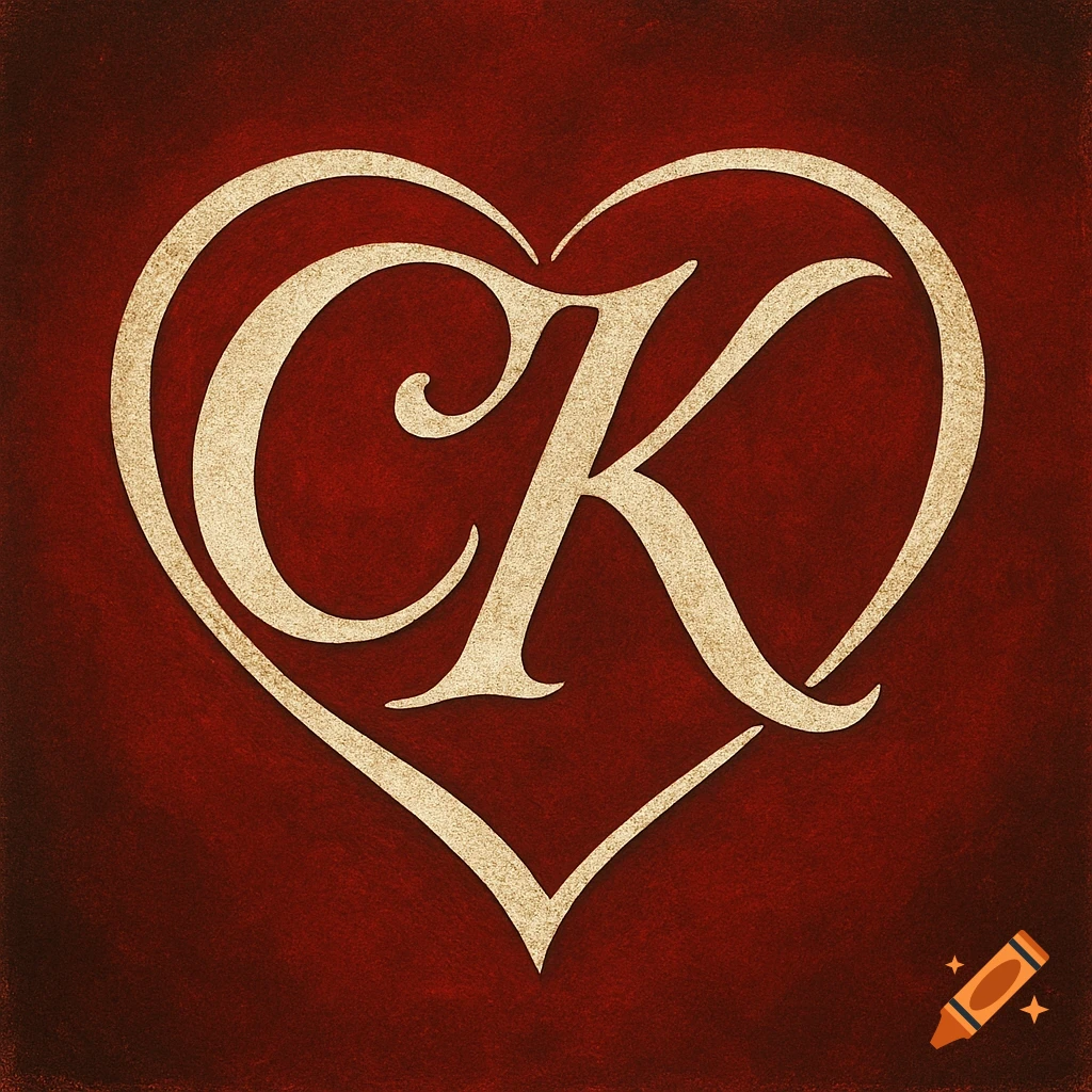 Heart-shaped monogram with elegant letters C and K on a red background ...