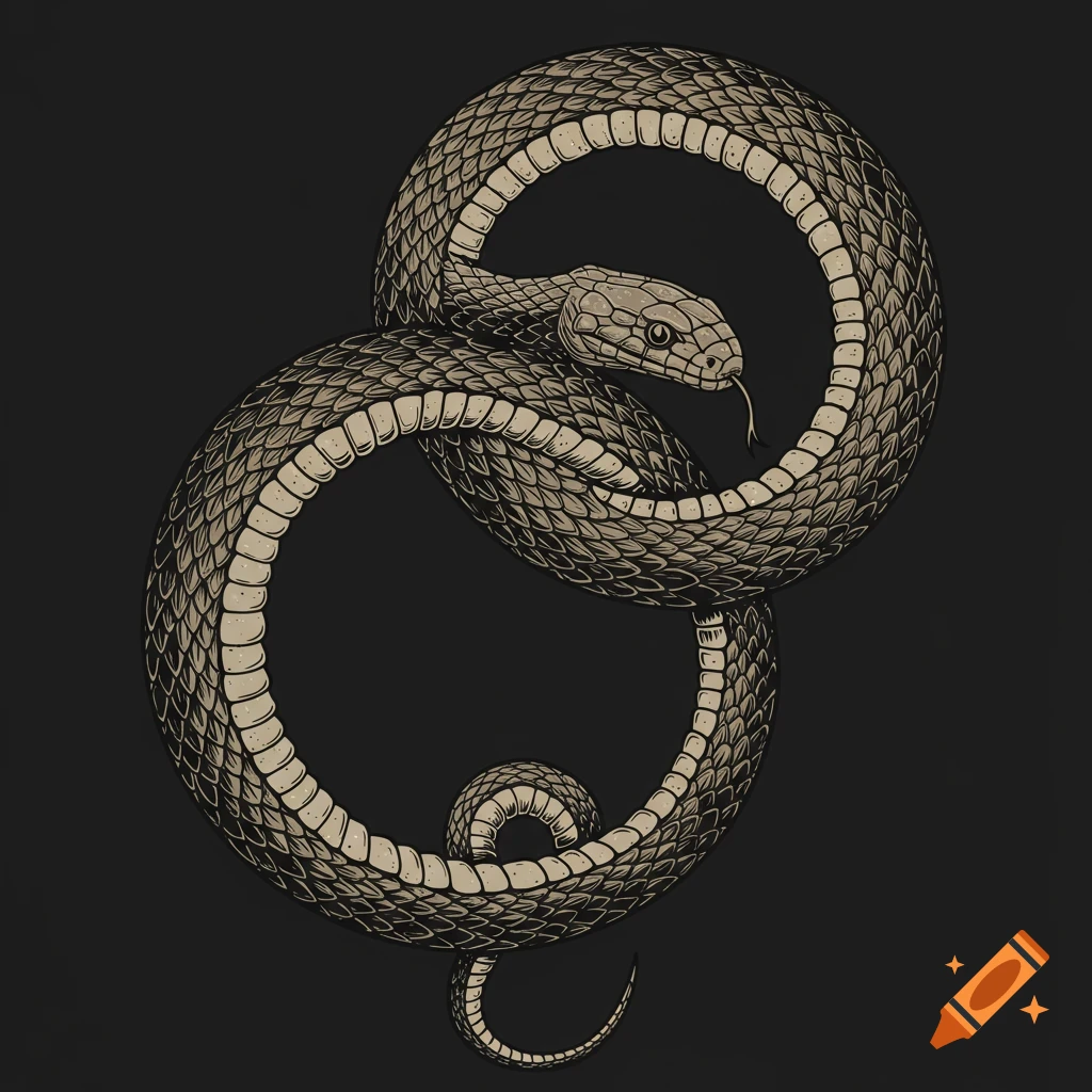 Illustration of a snake coiled into an ouroboros figure eight shape. on ...