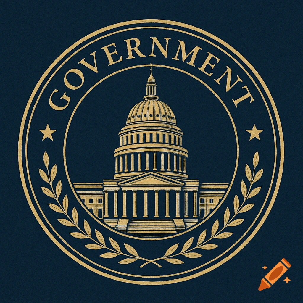 Golden government seal logo with Capitol building, stars, and laurel ...