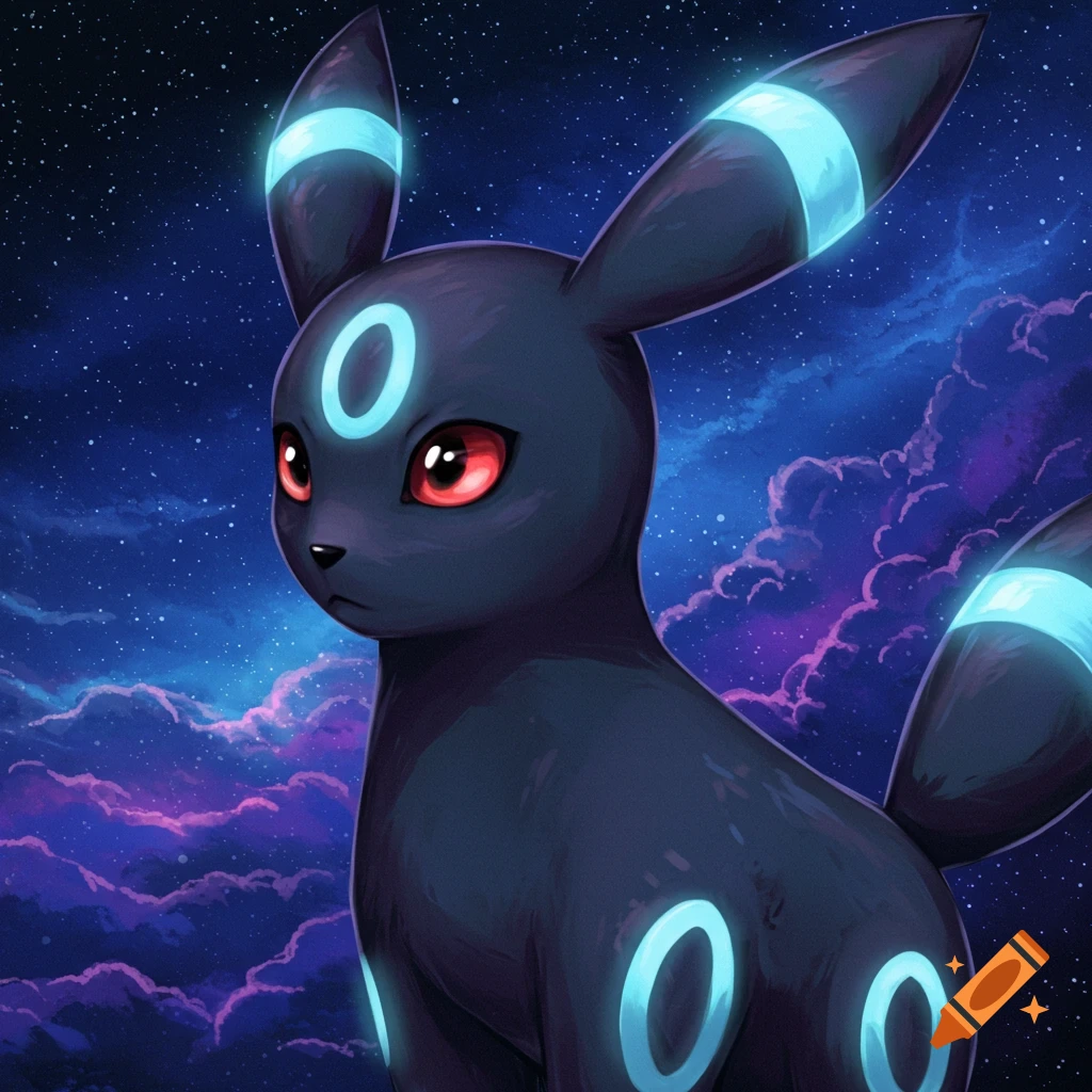 Illustration of Umbreon the pokemon against a starry night sky with ...